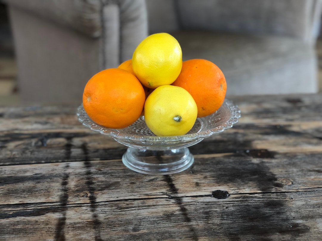 Vintage Pedestal Bowl, Glass Fruit Serving Dish, Clear Glass Plate ...