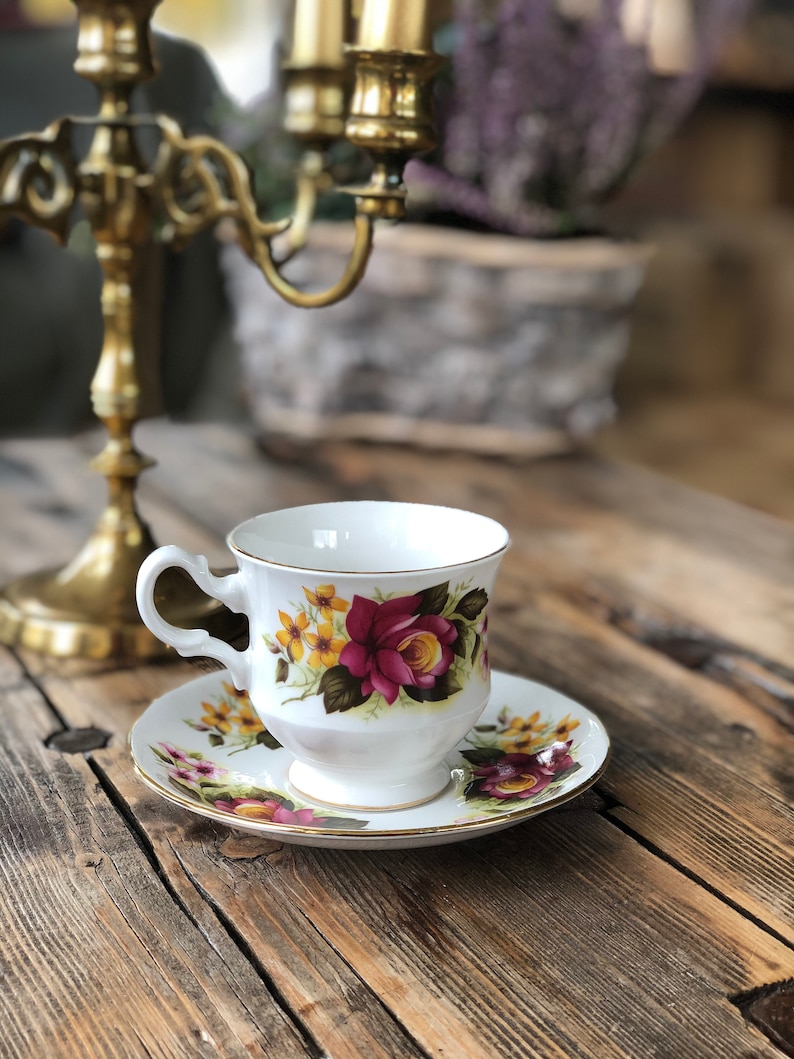 Vintage Royal Kent Bone China Tea Cup and Saucer, Rose Pattern (slight ...