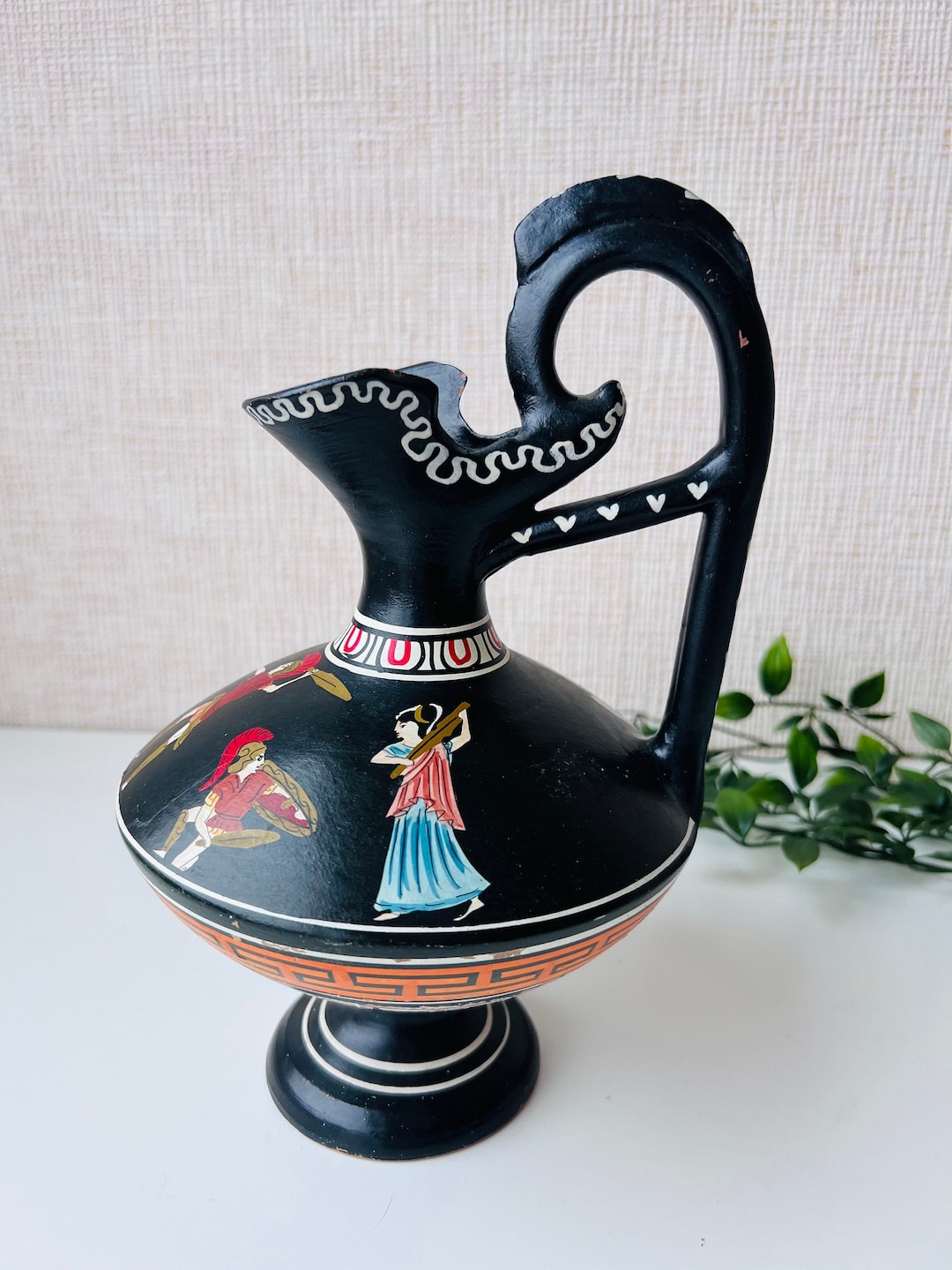 Vintage Pottery Pitcher, Greek Handmade Clay Jug, Made in Greece Vase ...