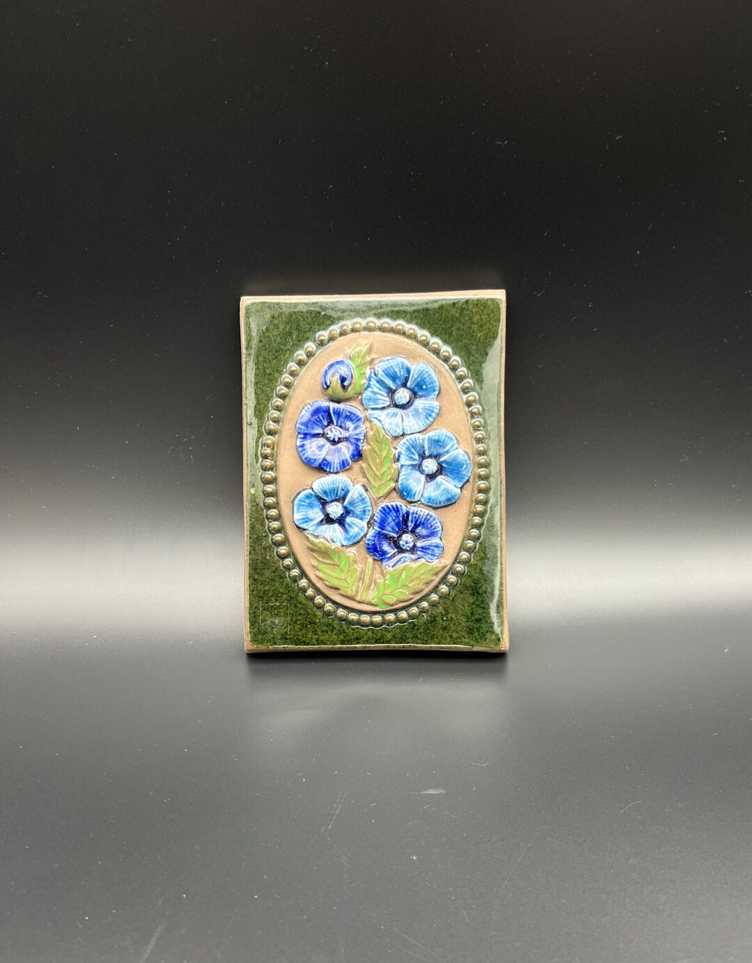 Vintage Wall Decor, Ceramic Wall Hanging, Blue Flower Clay Wall Tile ...