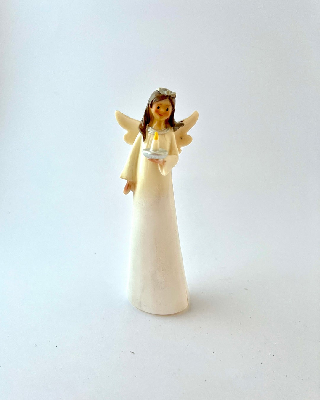 Vintage Angel Figurine, Medium Composite Girl Angel With Candle Statue ...