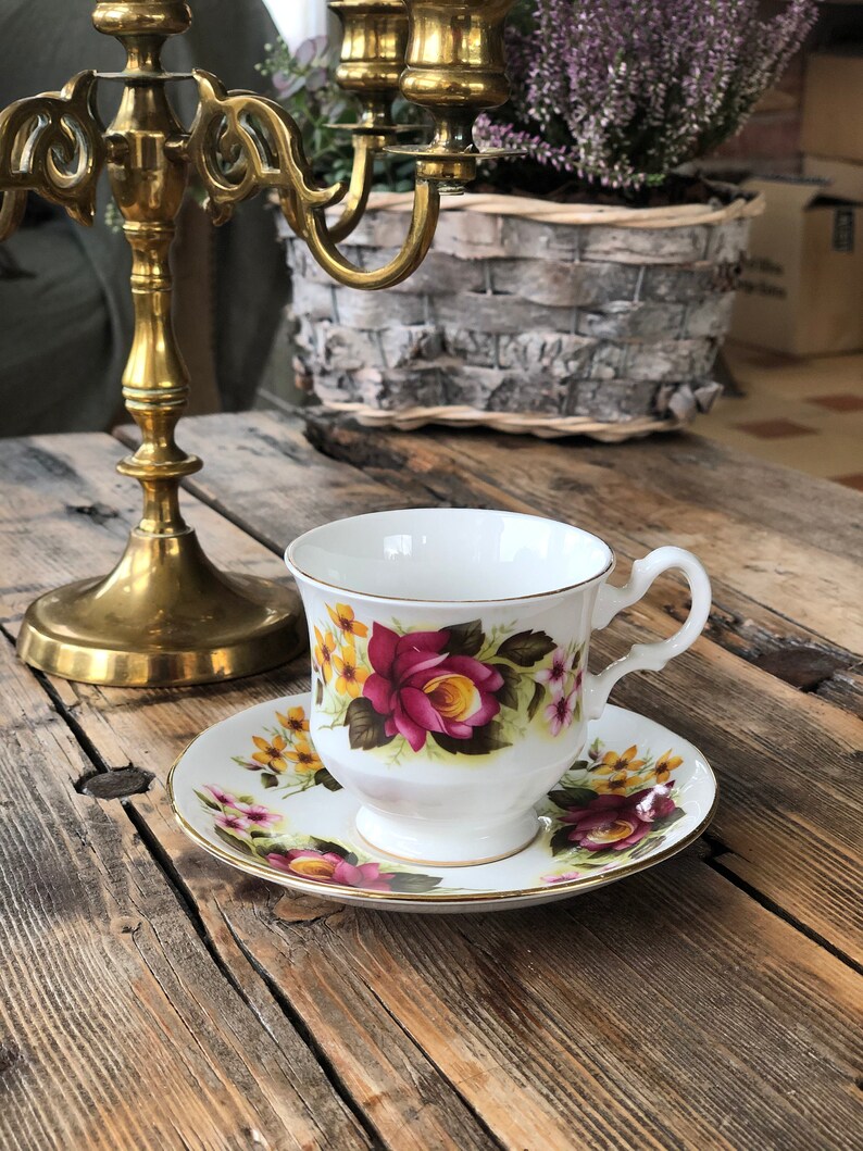 Vintage Royal Kent Bone China Tea Cup and Saucer, Rose Pattern (slight ...