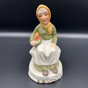 Vintage Lady Figurine, Ceramic Elderly Woman Statue, Rustic Pottery ...