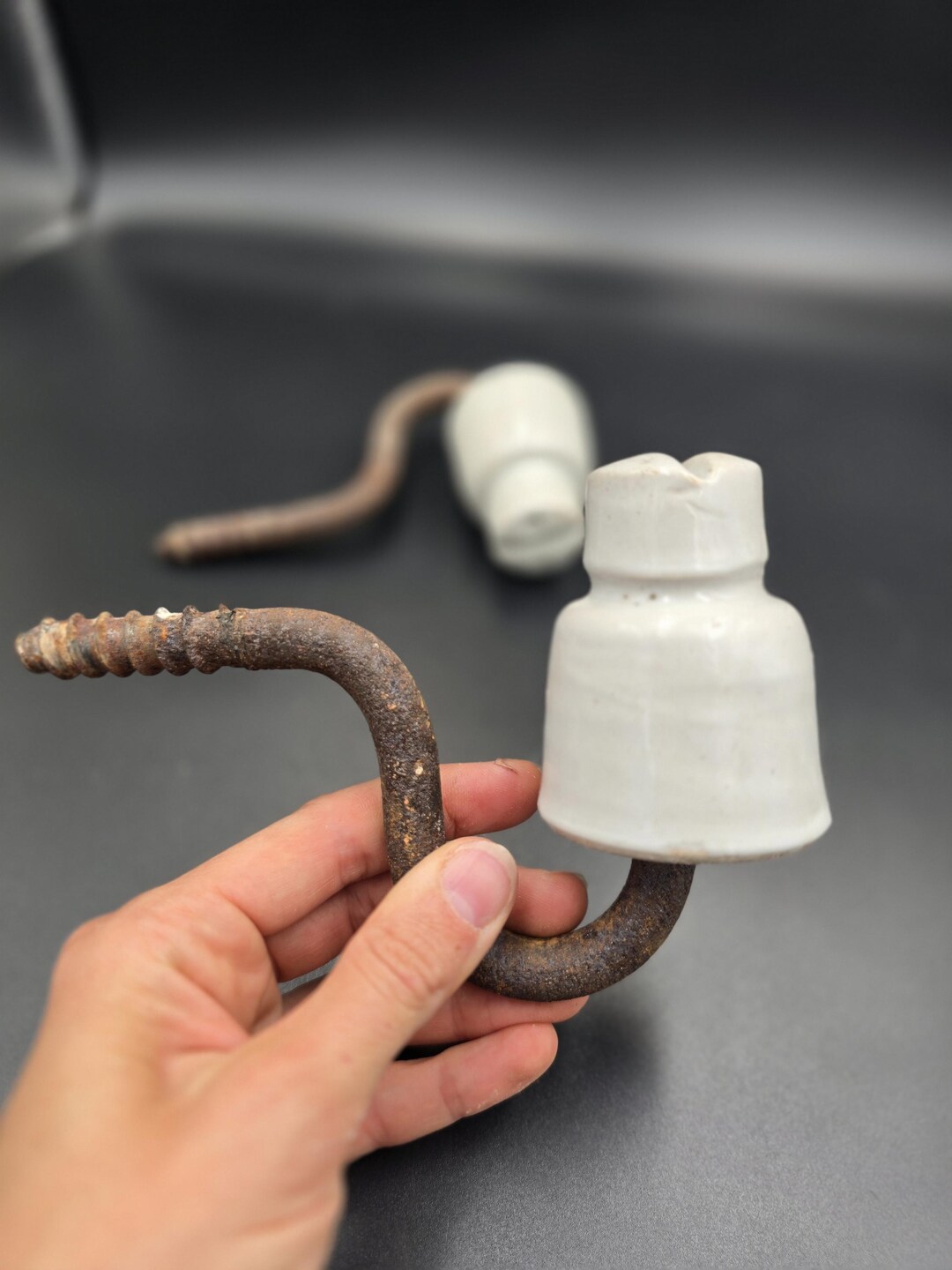 Porcelain Ceramic Insulator With Rusty Metal Thread, Set of 2 Insulator ...