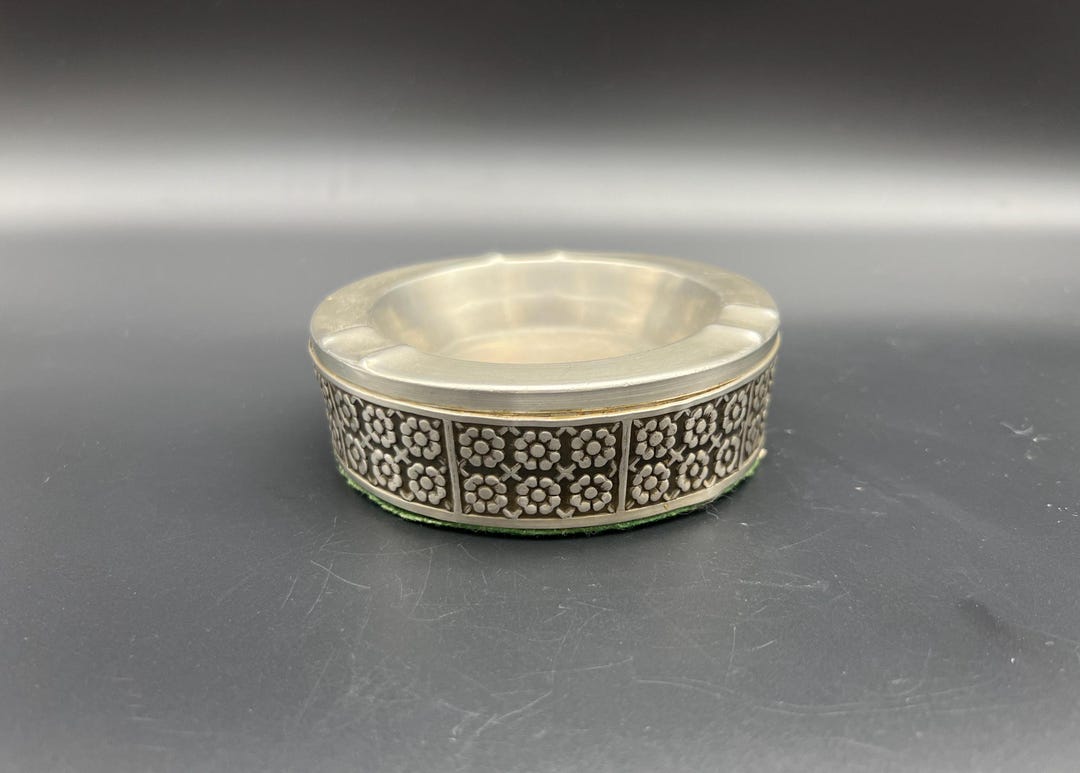 Vintage Pewter Ashtray, Primitive Metal Ash Dish, Round Cigarette Ash ...