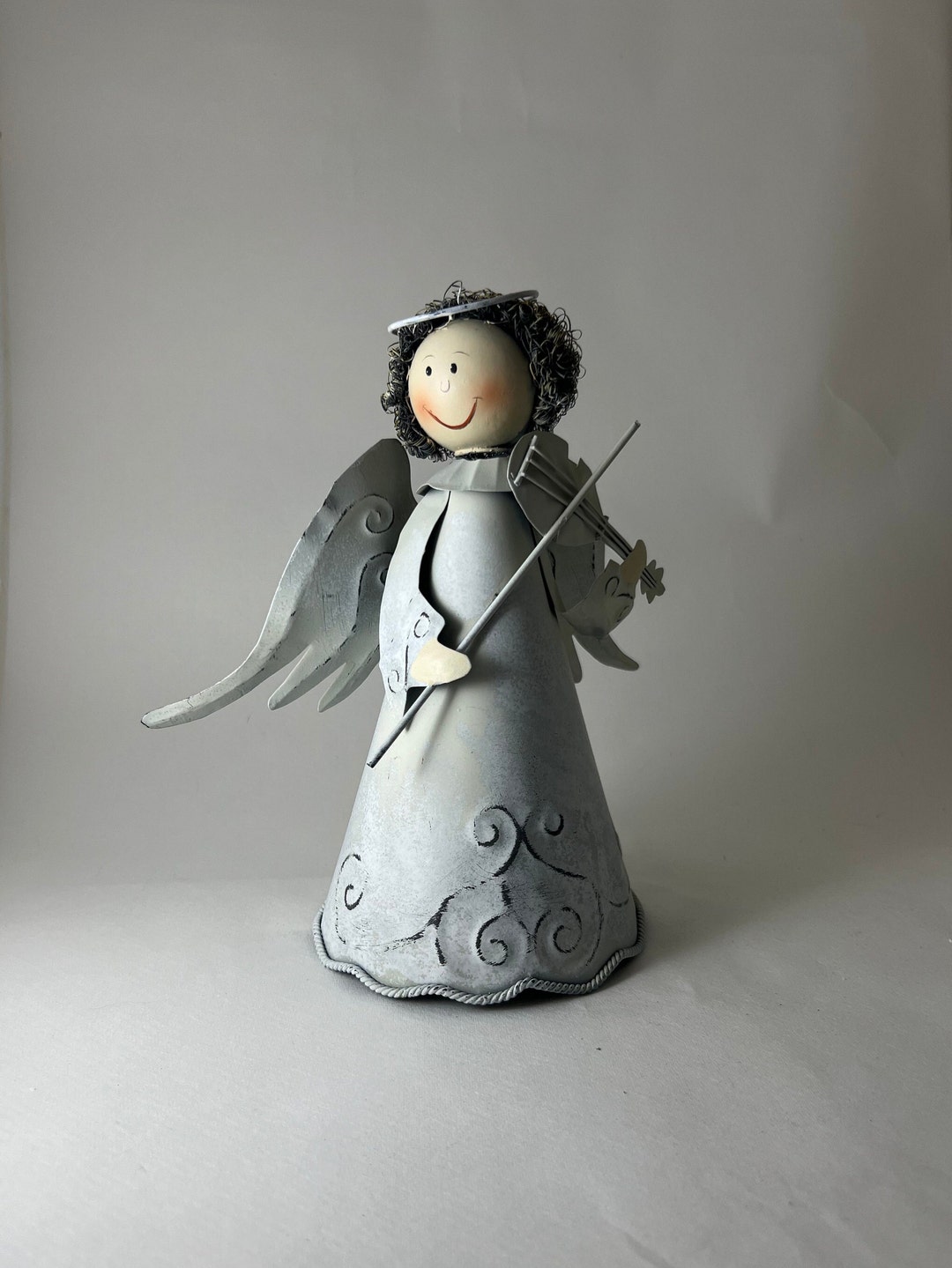 Vintage Angel Figurine, Large Metal Girl Angel Statue, White Metal ...