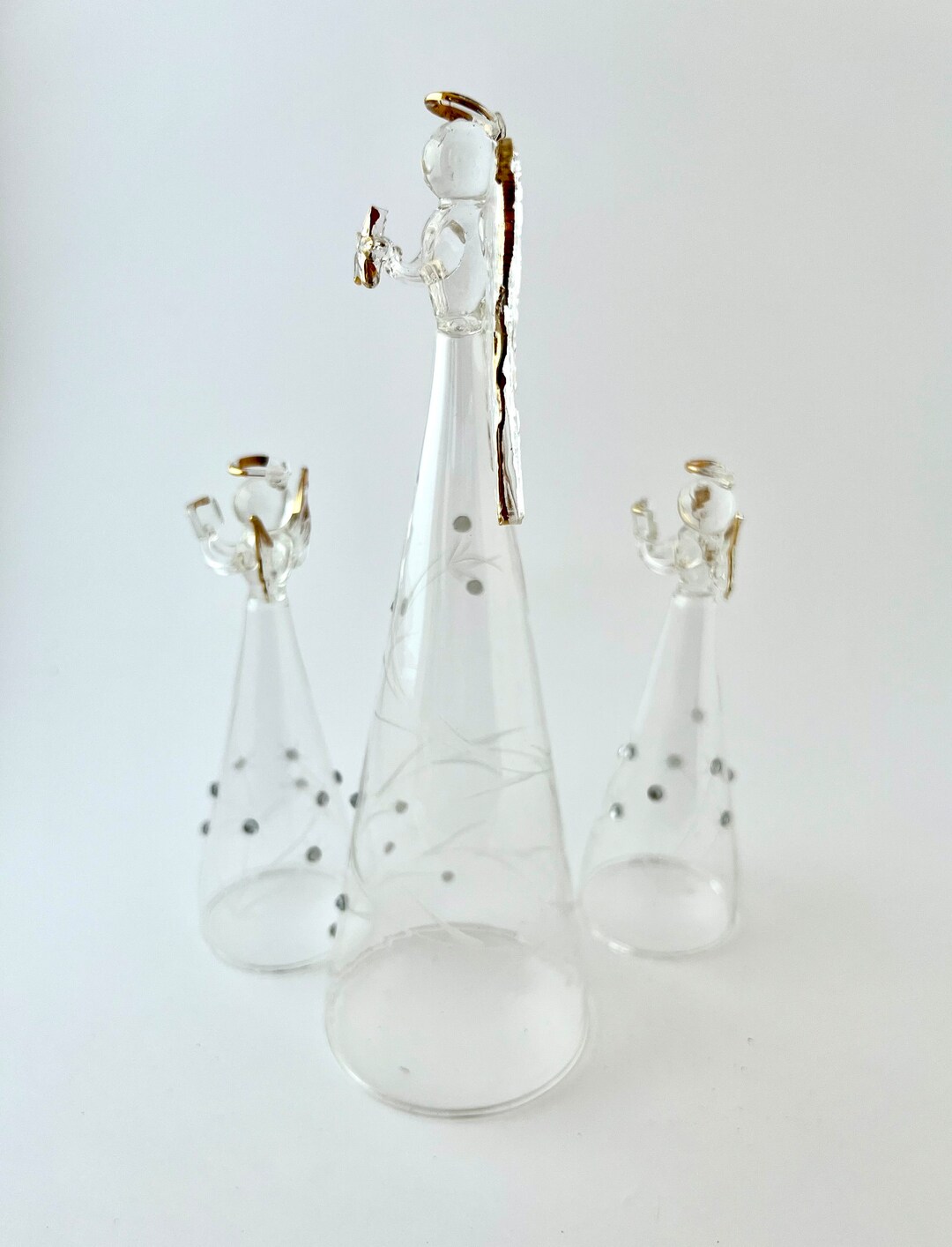 Vintage Angel Figurine, Set of 3 Glass Angel Statue, Clear Glass Girls ...