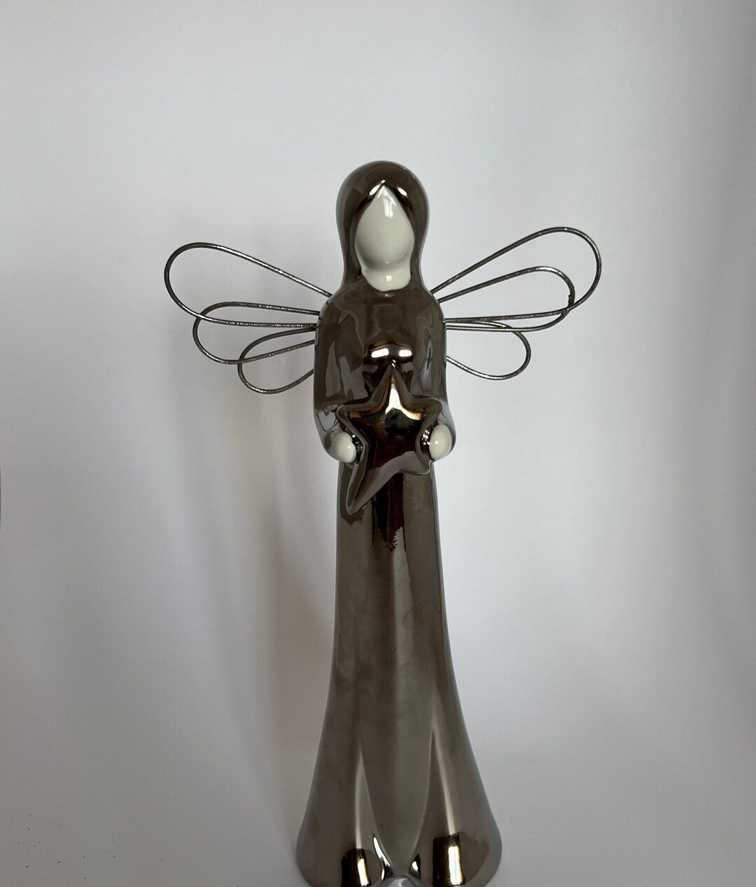 Vintage Angel Figurine, Large Ceramic Glass Girl Angel Statue, Silver ...
