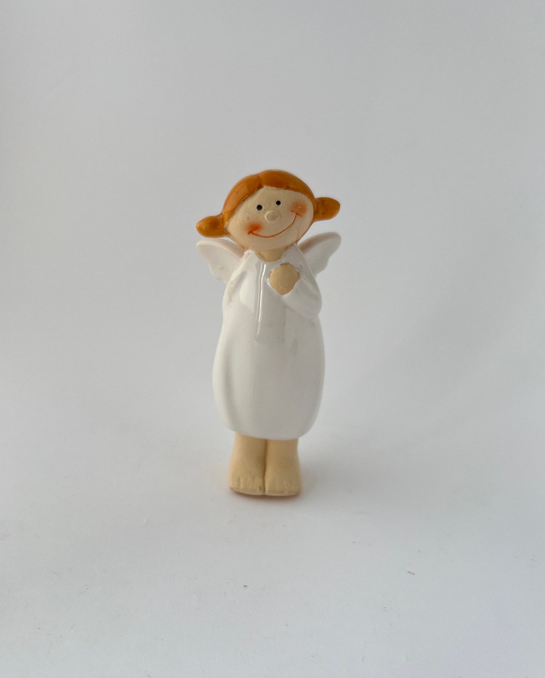Vintage Angel Figurine, Small Ceramic Girl Angel Statue, White Pottery ...