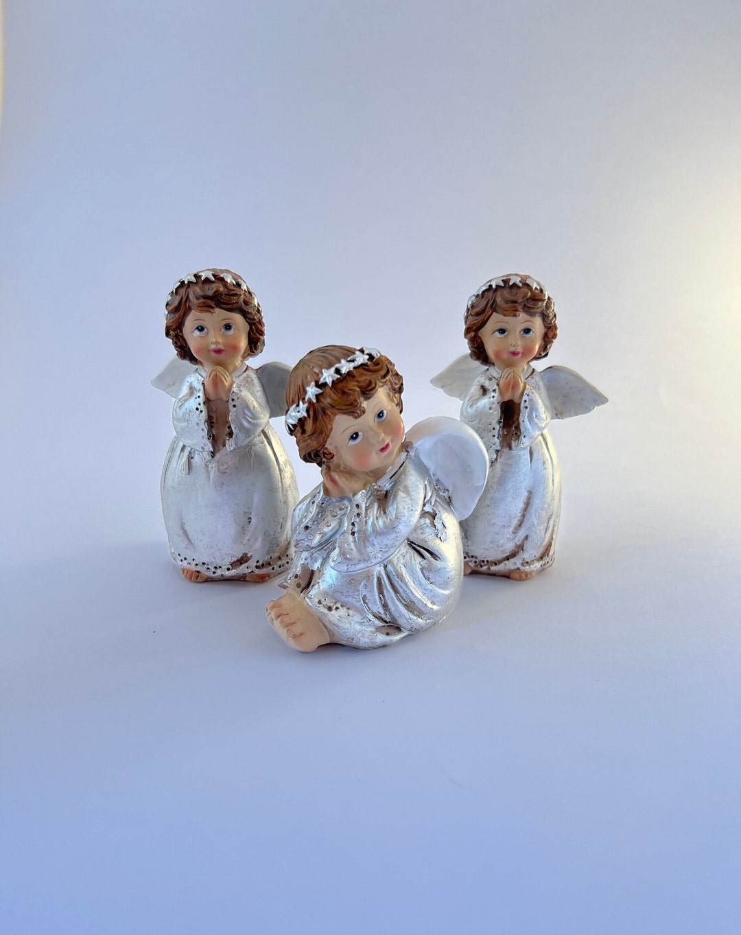 Vintage Angel Figurine, Set of 3 Medium Composite Child Angel Statue ...