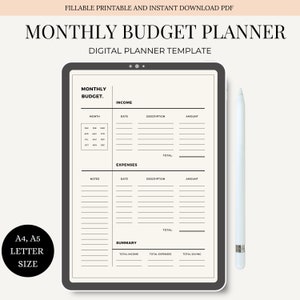 Digital Monthly Budget Planner, Printable Minimalist Budget Planner ...