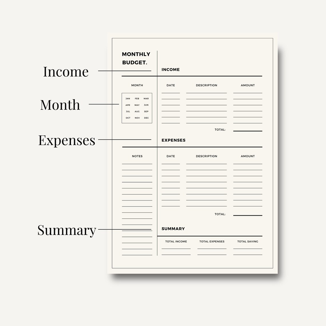 Digital Monthly Budget Planner, Printable Minimalist Budget Planner ...