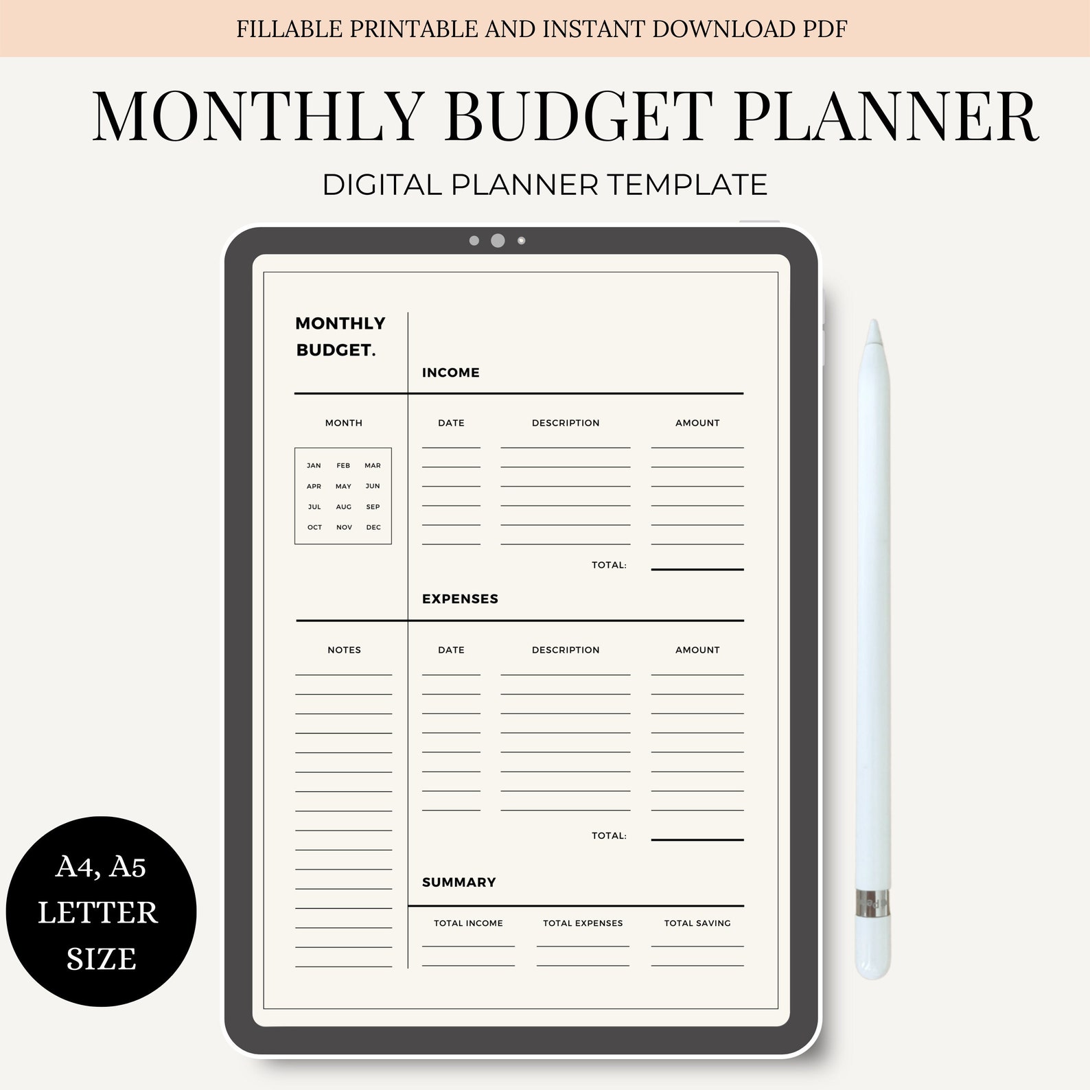 Digital Monthly Budget Planner, Printable Minimalist Budget Planner ...