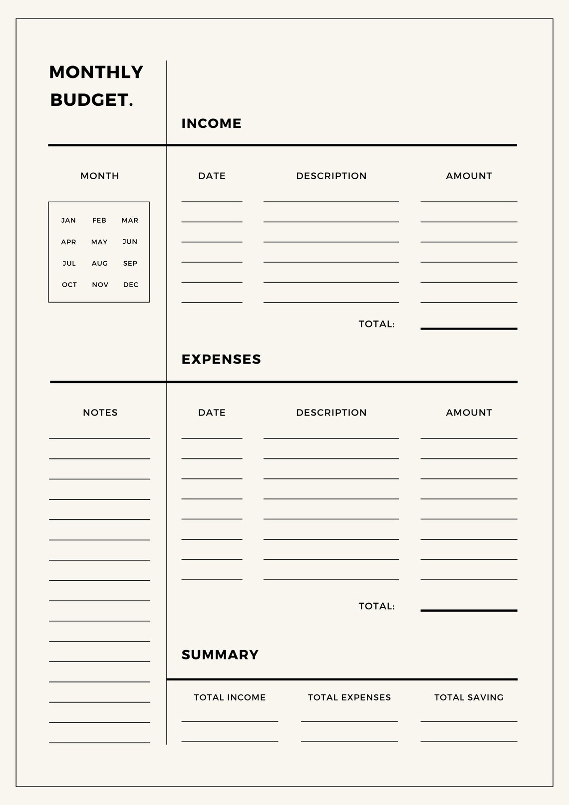 Digital Monthly Budget Planner, Printable Minimalist Budget Planner ...