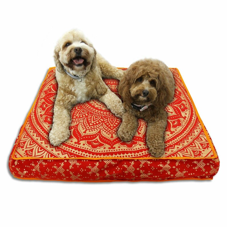 35 Inch Box Red Gold Mandala Floor Pillow Cushion Cover Pet Bed Covers ...
