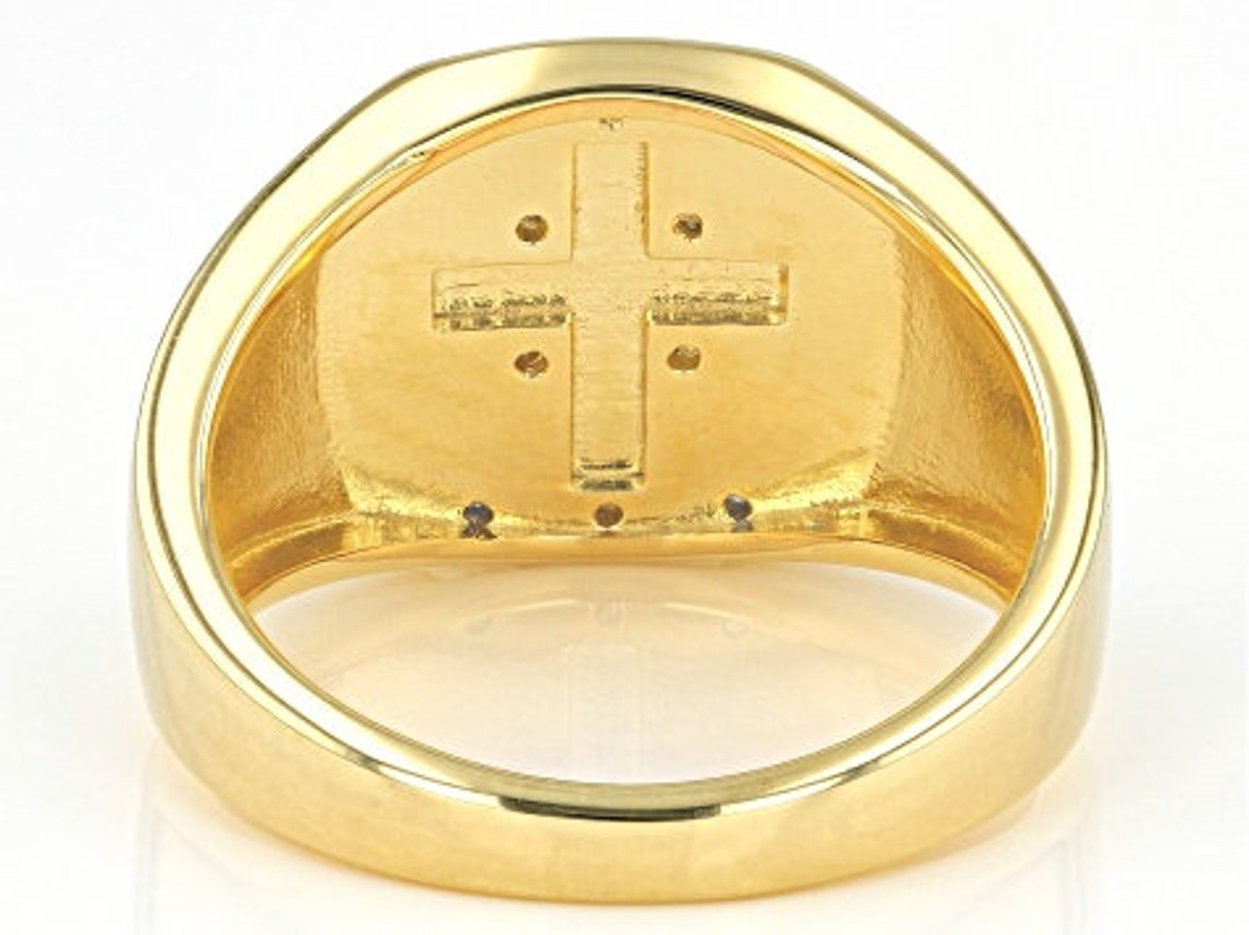 Cross Mens Ring Studded With White Moissanite 18k Yellow Gold Over ...