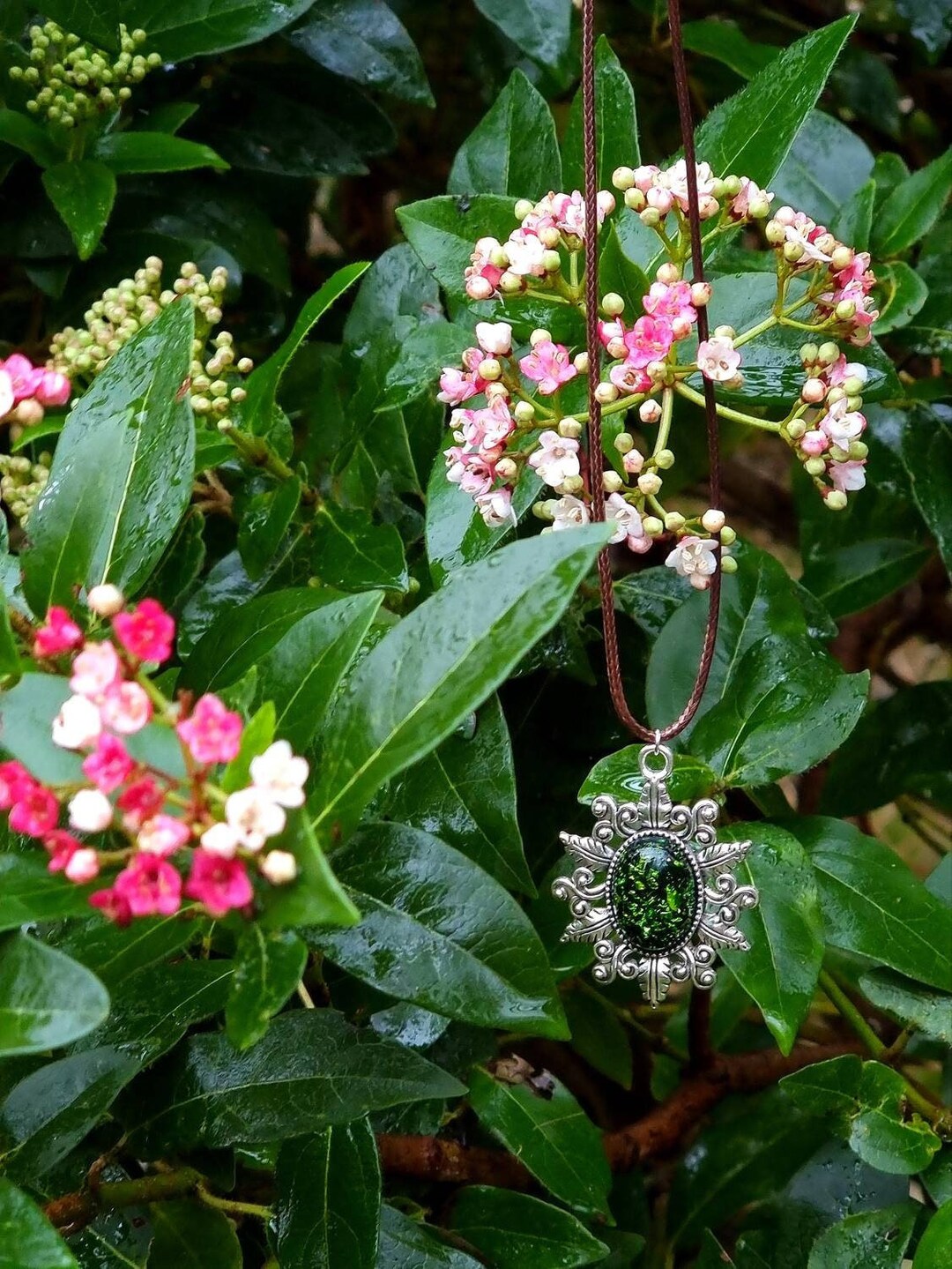 Jewel of the Forest | Silver Green Fantasy Glitter Pendant | Rope Cord ...