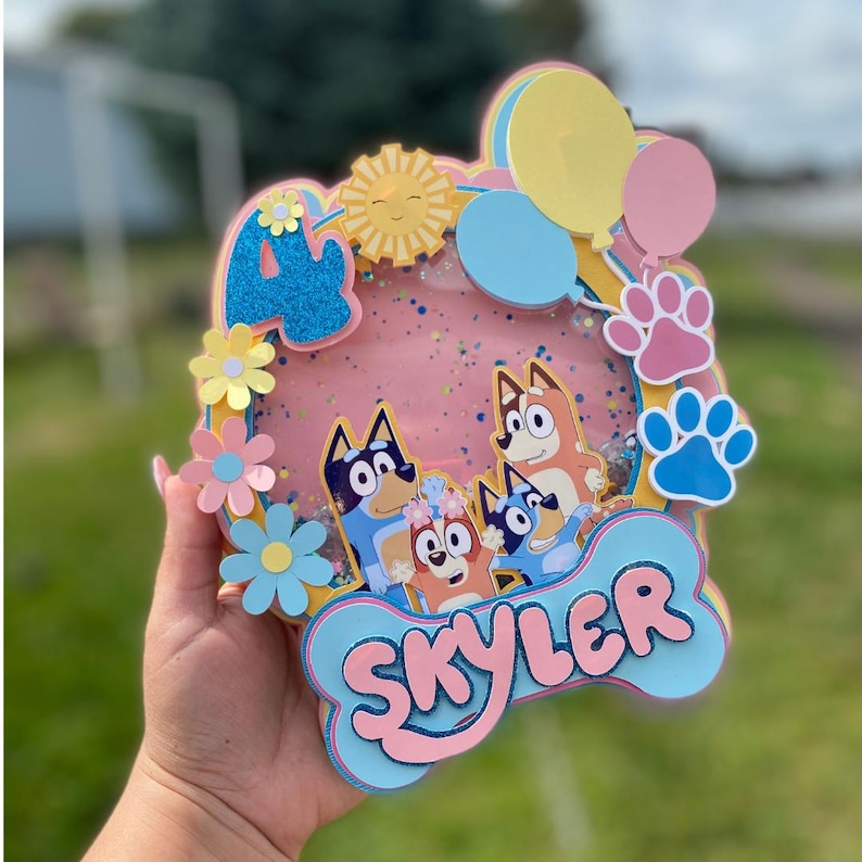 Bluey Birthday Cake Topper: Pink Shaker, Personalized Party Decor - Etsy