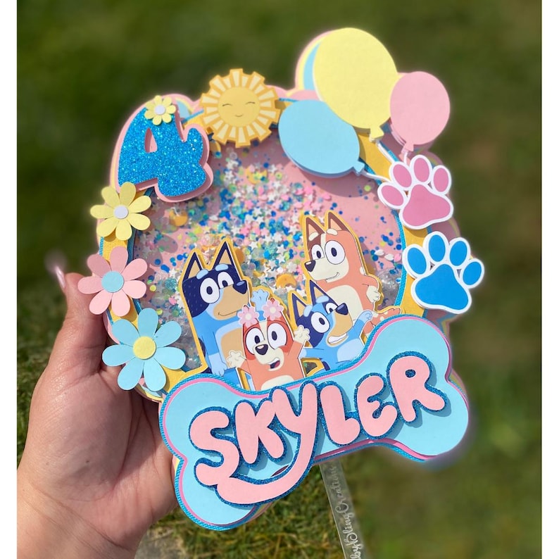 Bluey Birthday Cake Topper: Pink Shaker, Personalized Party Decor - Etsy