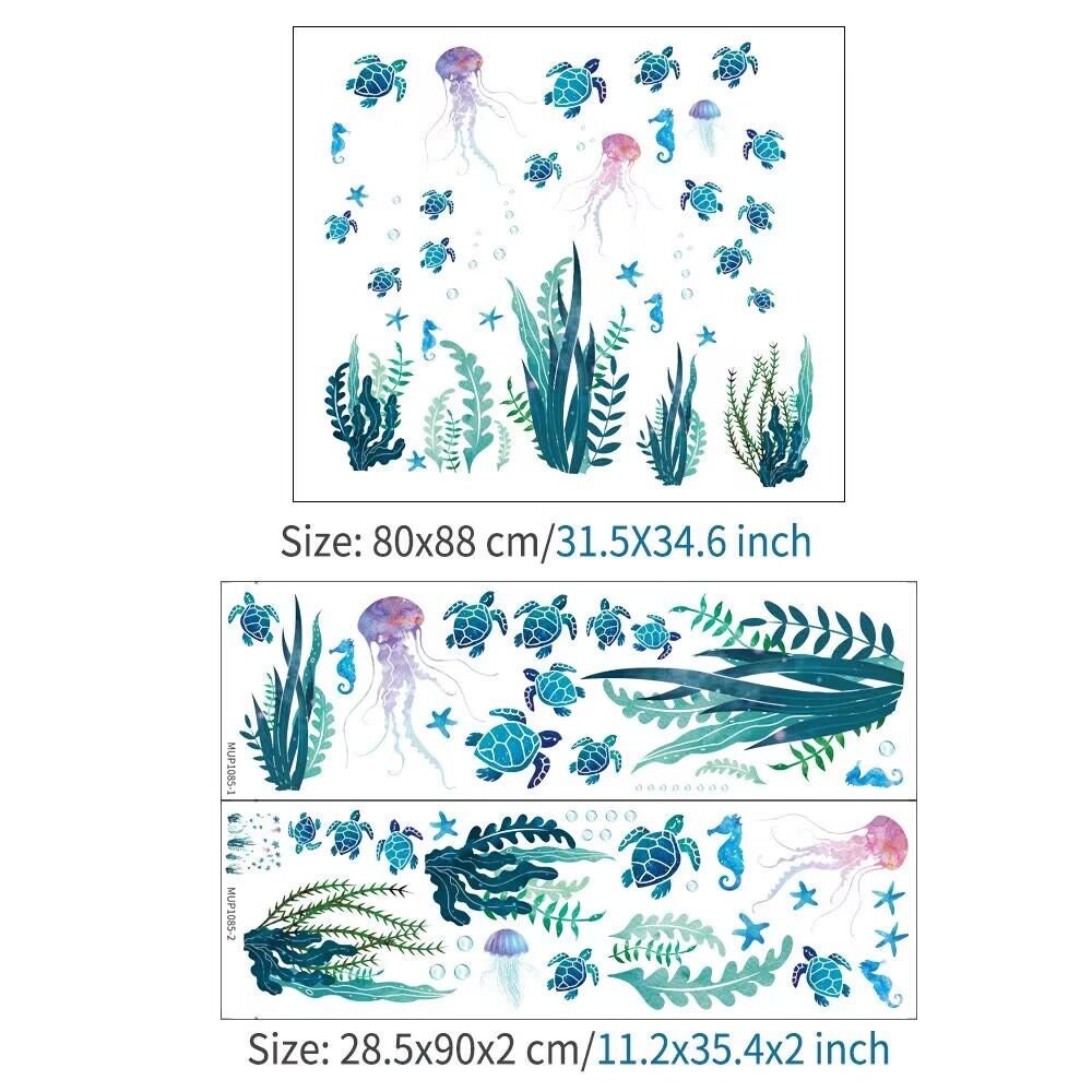 Under Sea World Watercolor Decals Turtle Wall Decal Fish Decal Seagrass ...