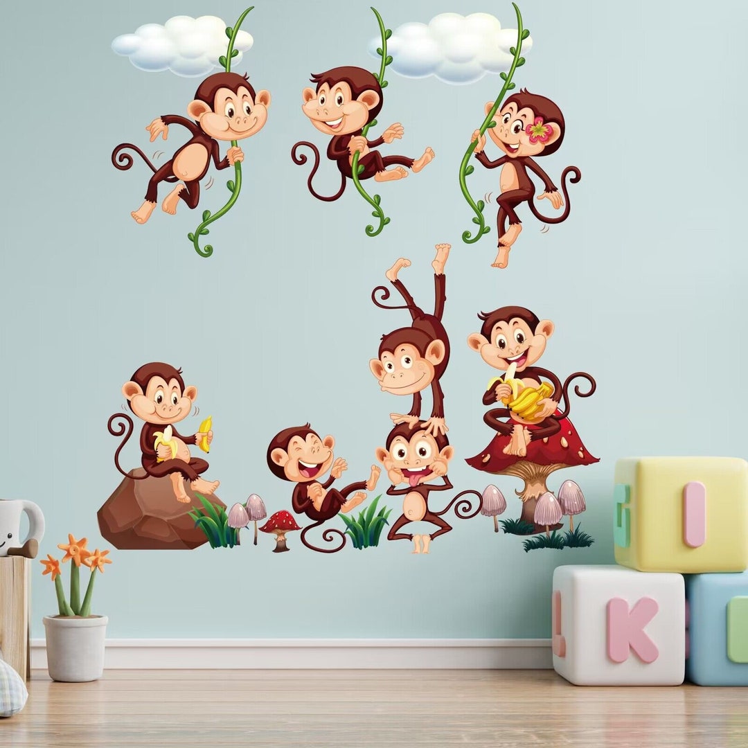 Monkey on a Swing Wall Decal-wall Decal-kids Wall Sticker-swinging ...