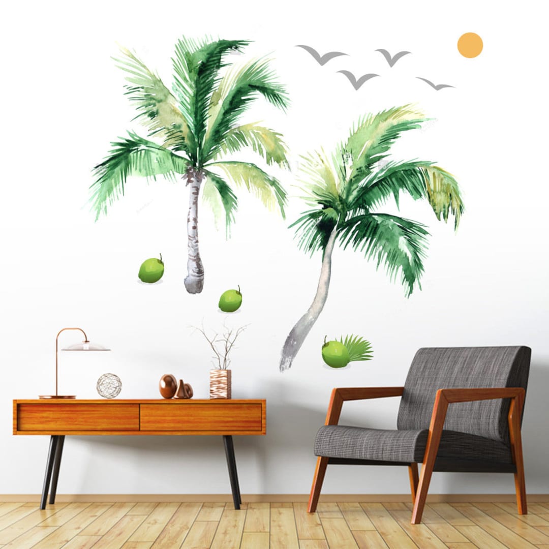 Coconut Tree Wall Sticker, Coastal Landscape Painting Wall Sticker ...