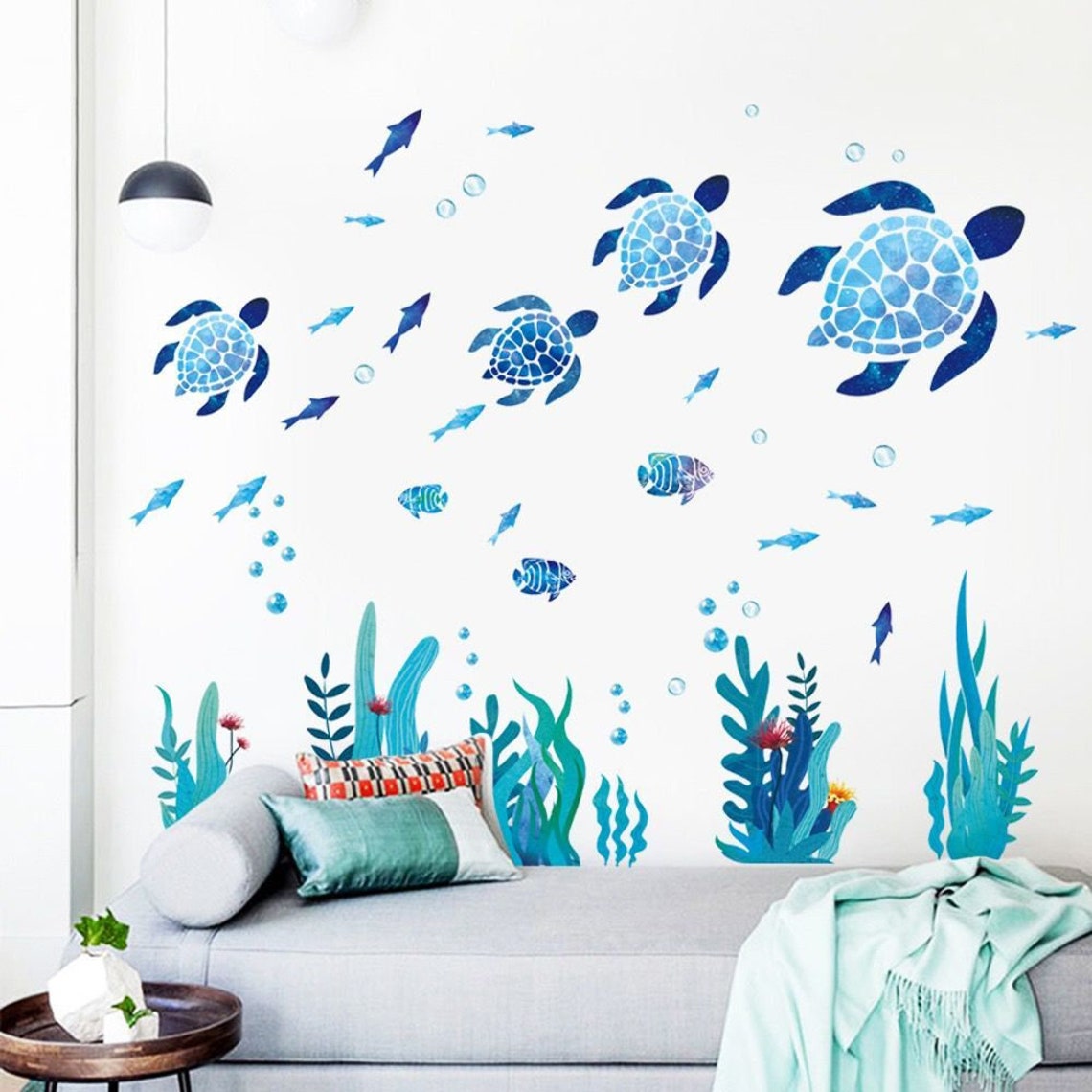 Under Sea World Watercolor Decals Turtle Wall Decal Fish Decal | Etsy