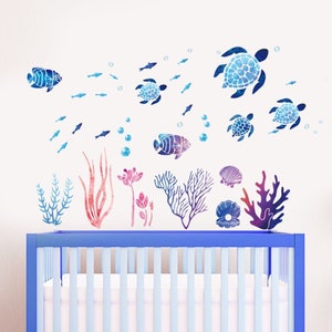 Under Sea World Watercolor Decals Turtle Wall Decal Fish Decal - Etsy
