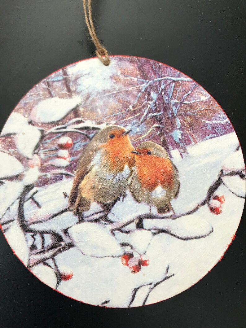 Robin hanging plaque Two robins wood circle Robin gifts | Etsy