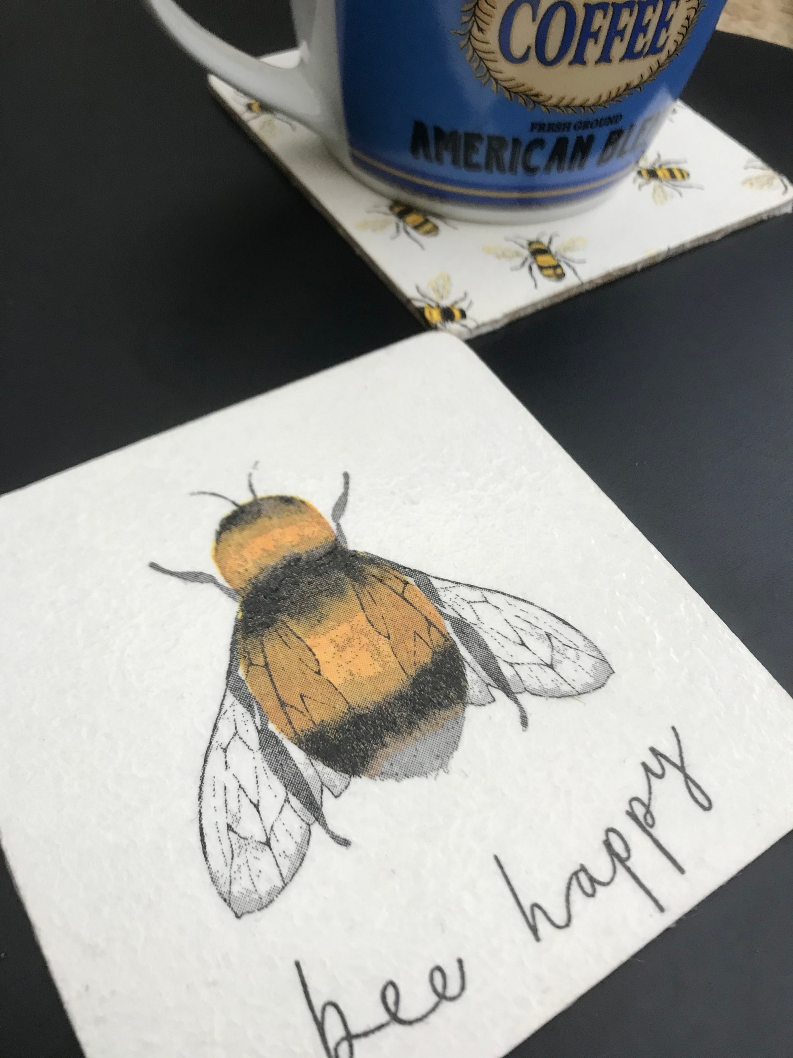 Bee Happy Bee Coasters , Bee Happy Coasters , Bumble Bee Coasters, Bee ...