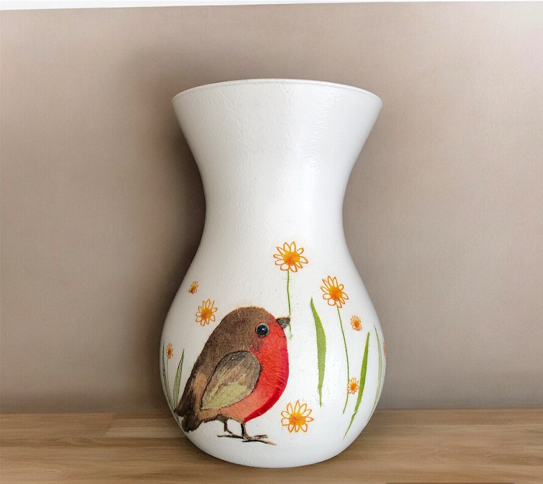 Robin Vase ,red Robin Gifts , Vase With a Cute Robin Picking Flowers ...