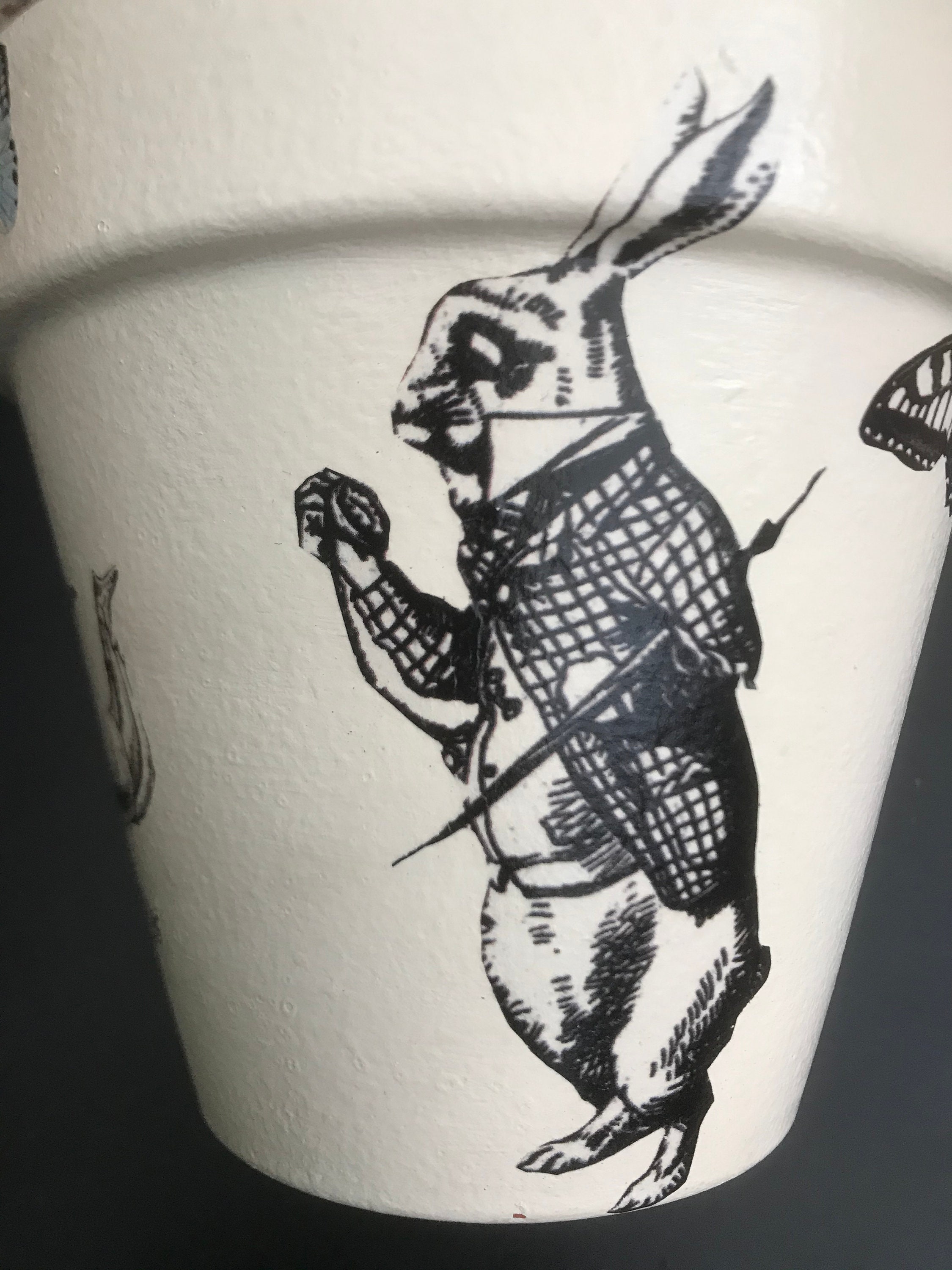 Alice in Wonderland Plant Pot, White Rabbit , Alice in Wonderland Gifts ...