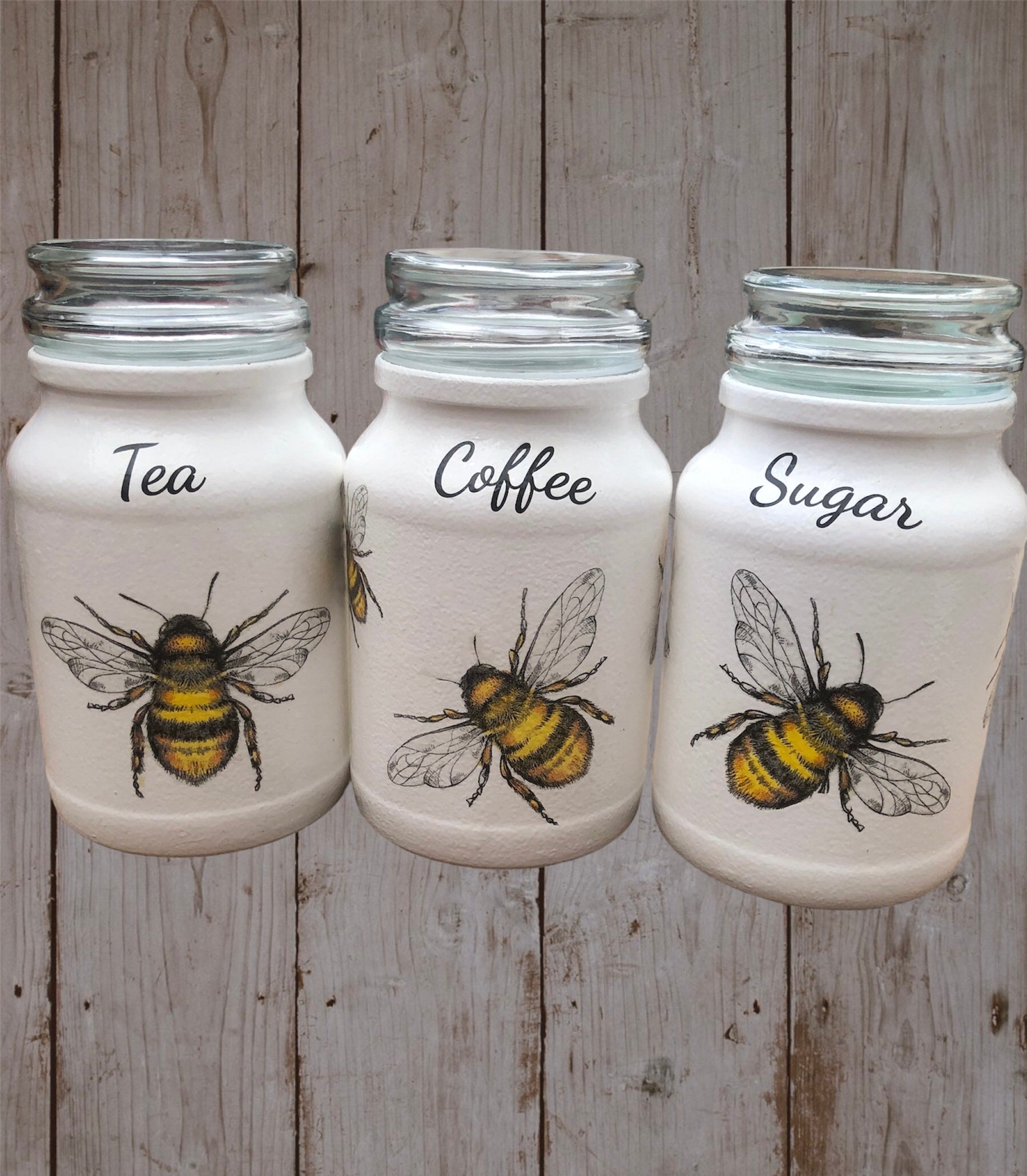 Bee Kitchen Canisters , Bee Jars With Tea Coffee Sugar , Jars for ...