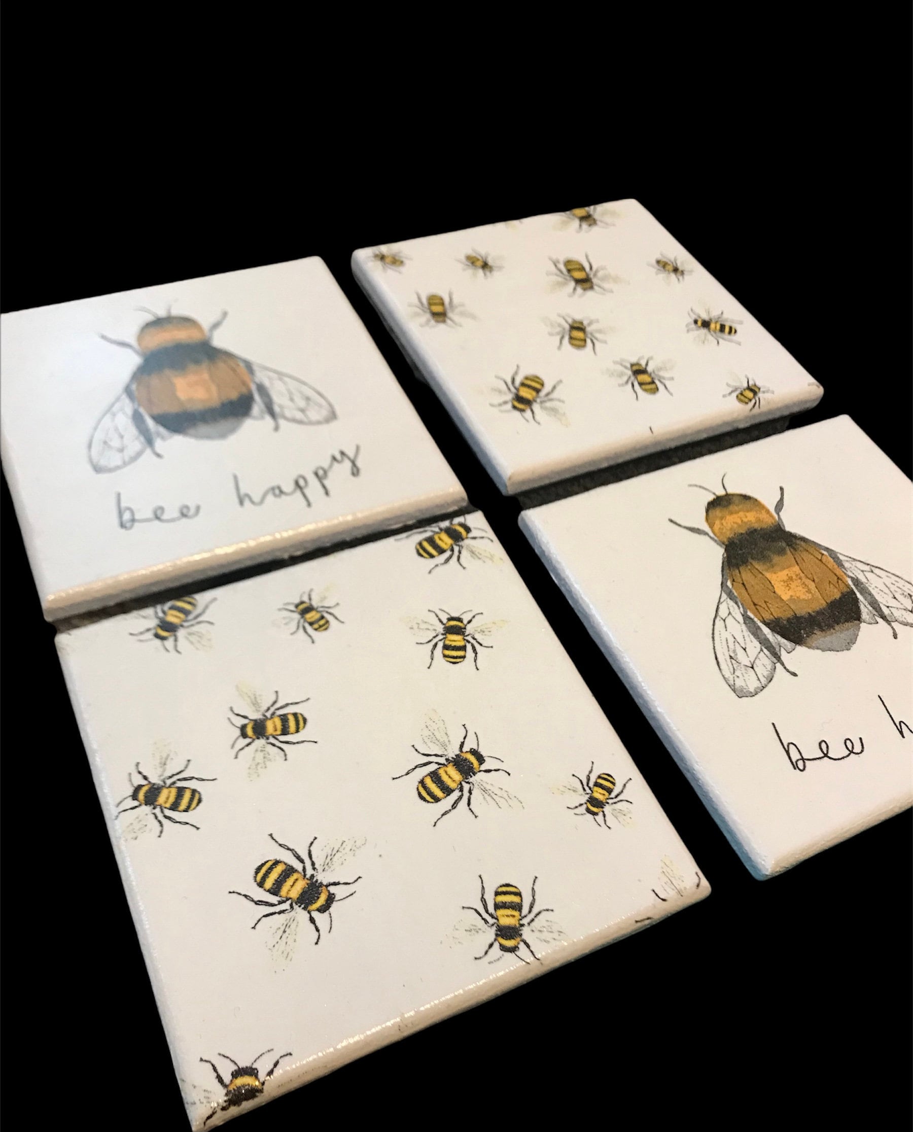 Bee Happy Bee Coasters , Bee Happy Coasters , Bumble Bee Coasters, Bee ...