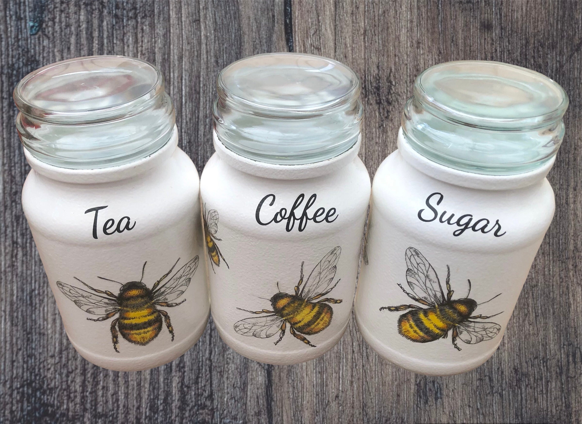 Bee Kitchen Canisters , Bee Jars With Tea Coffee Sugar , Jars for ...