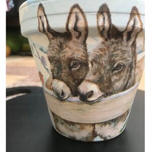 Donkey Plant Pot, Donkey Gifts , Decoupaged Flower Pot With Donkeys and ...