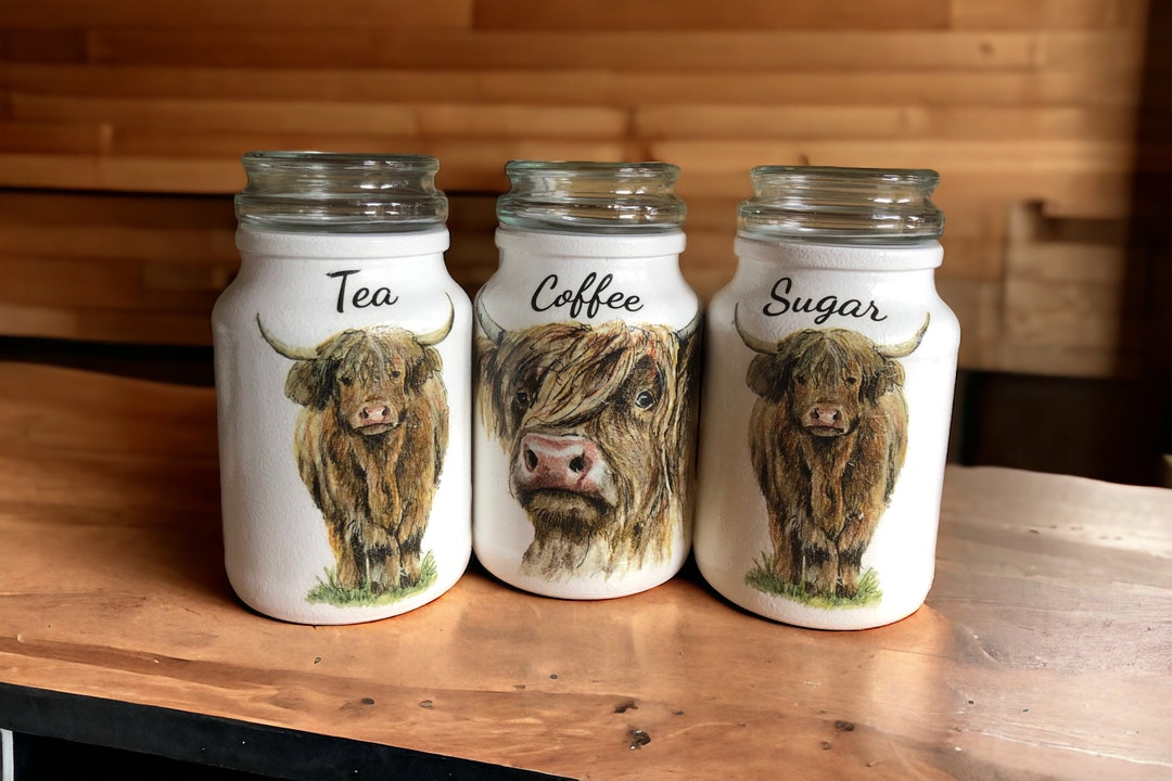 Highland Cow Jars, Tea Coffee Sugar Jars With Highland Cow , Highland ...