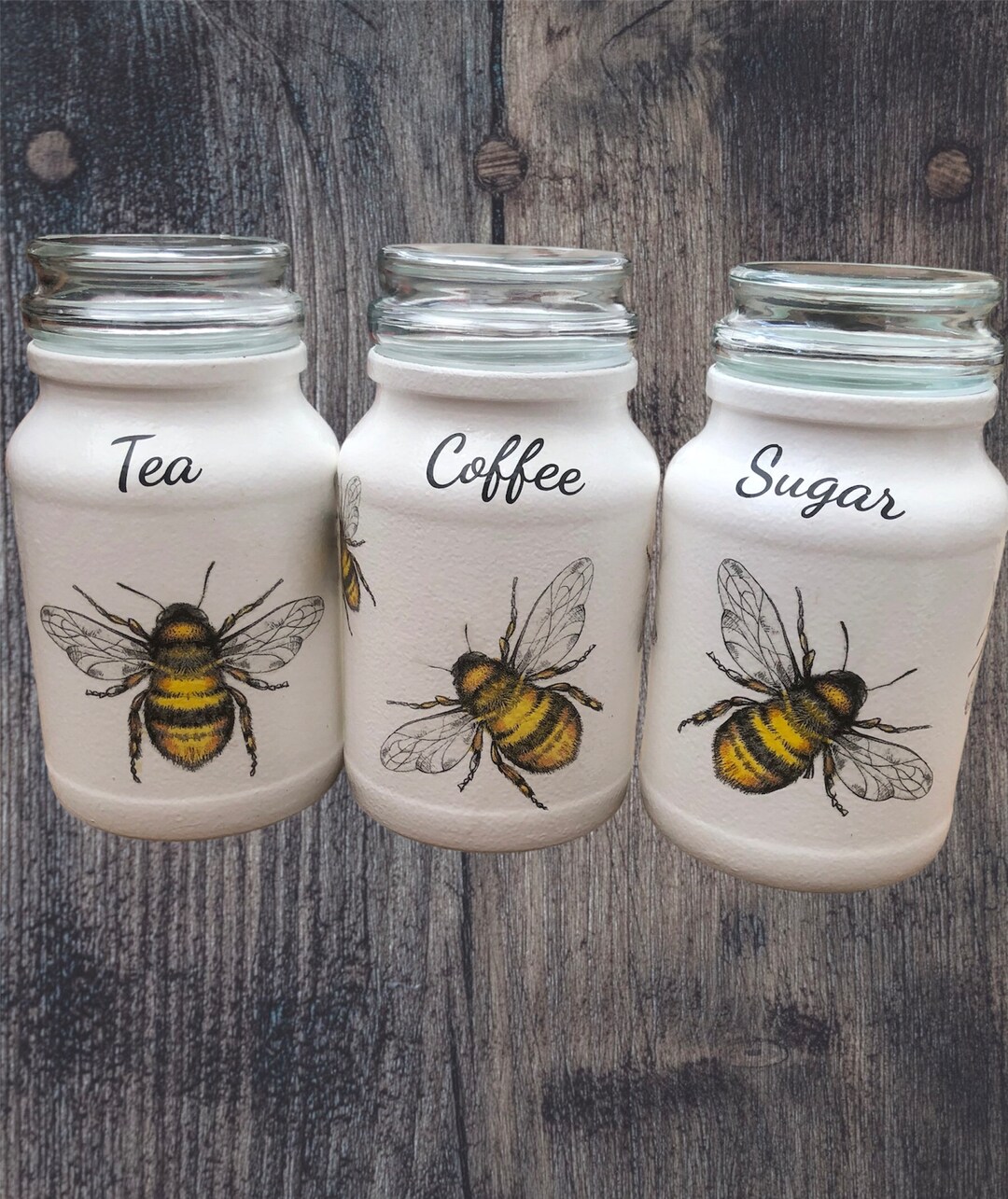 Bee Kitchen Canisters , Bee Jars With Tea Coffee Sugar , Jars for ...
