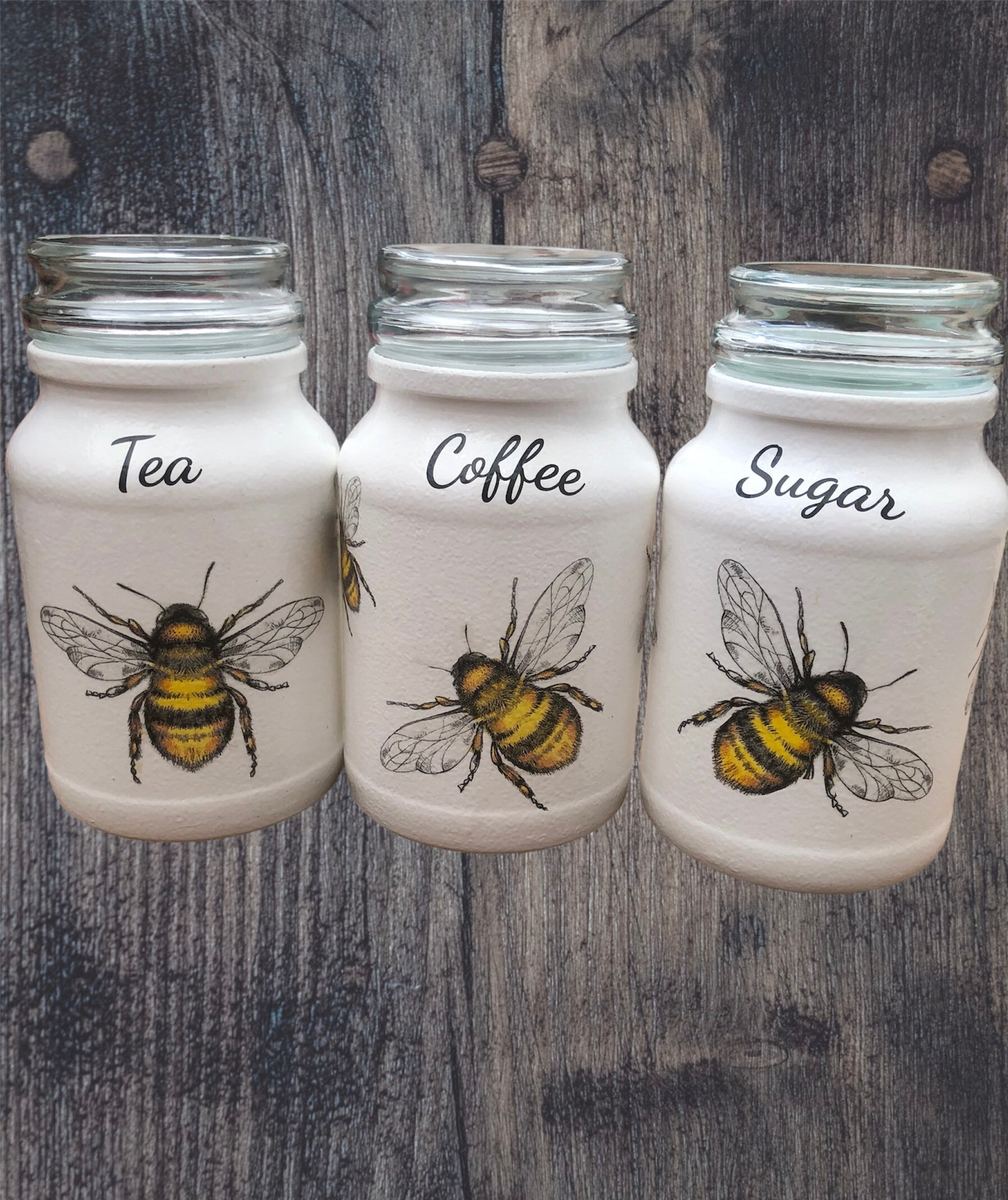 Bee Kitchen Canisters , Bee Jars With Tea Coffee Sugar , Jars for ...
