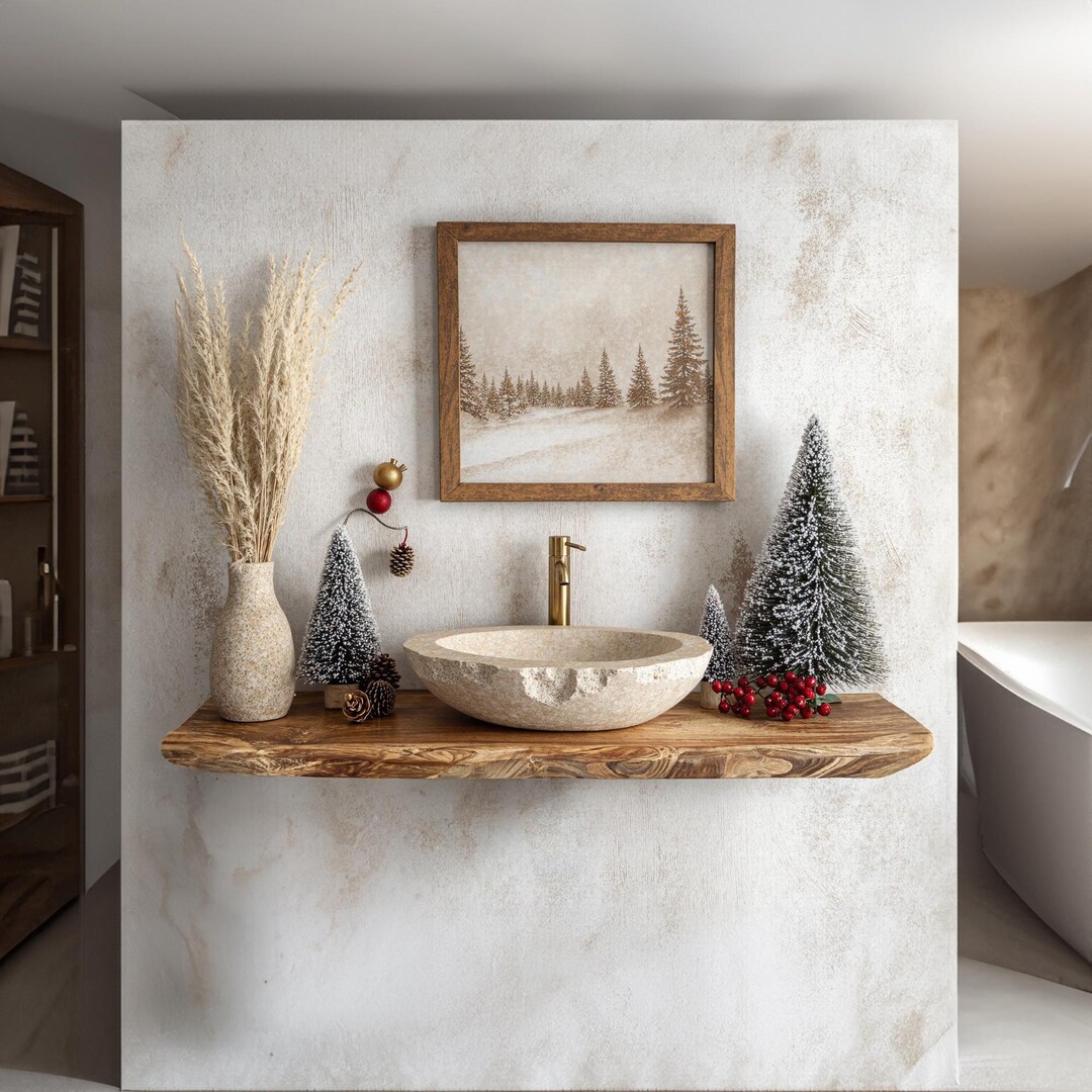 Rustic Floating Vanity Desk Shelf Live Edge Bathroom Vanity Shelf Wall ...