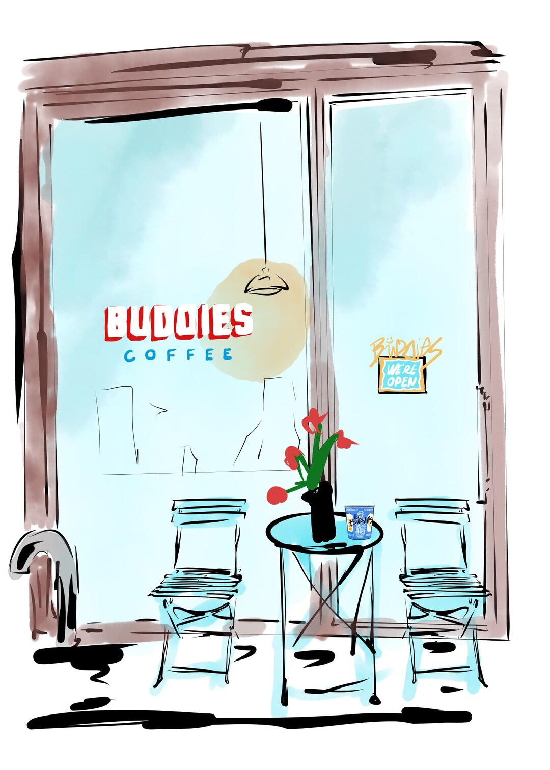 Buddies Coffee Williamsburg Art Print: Custom Restaurant Illustration ...