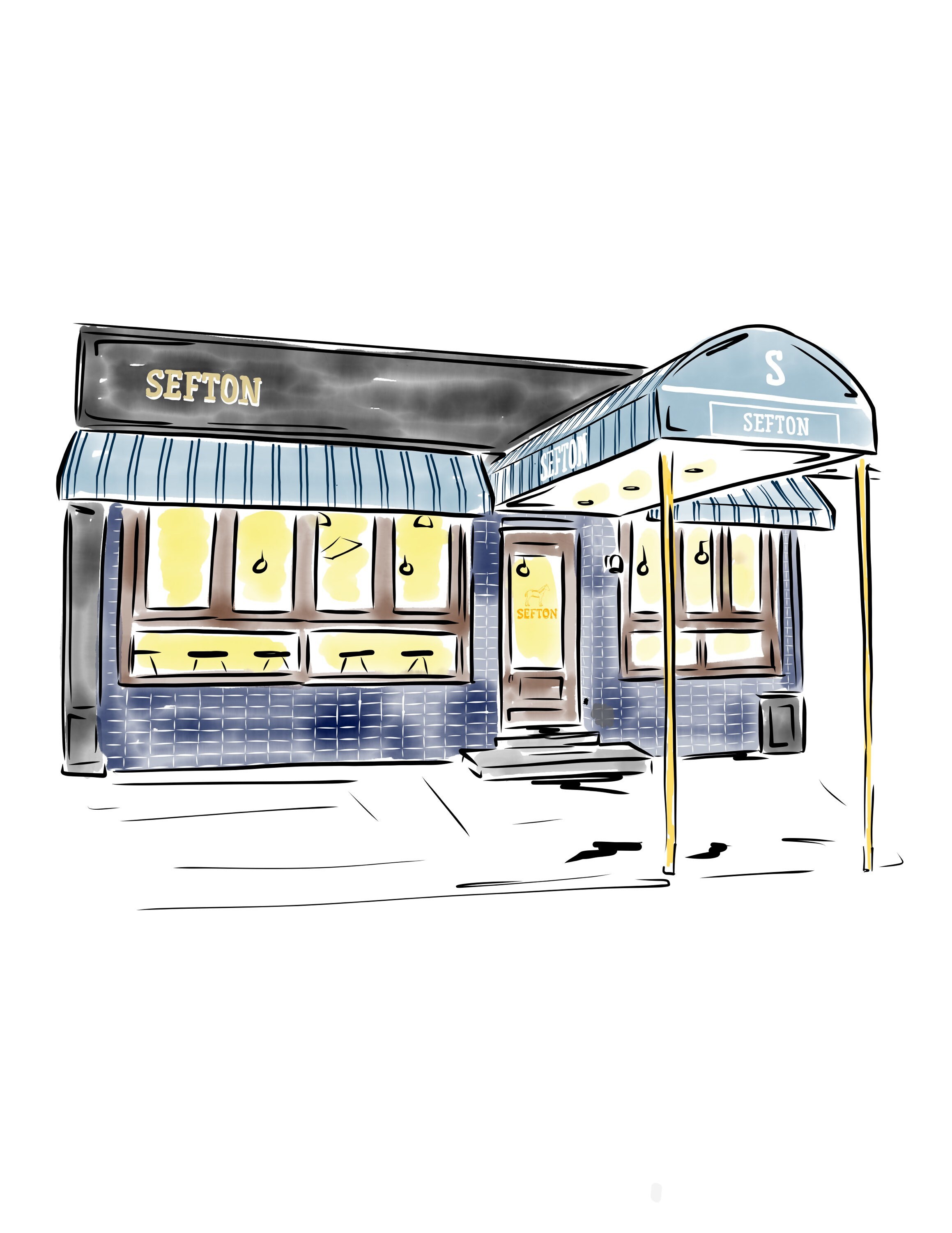 Sefton New York Restaurant Art Custom Illustration for Birthday Gift ...