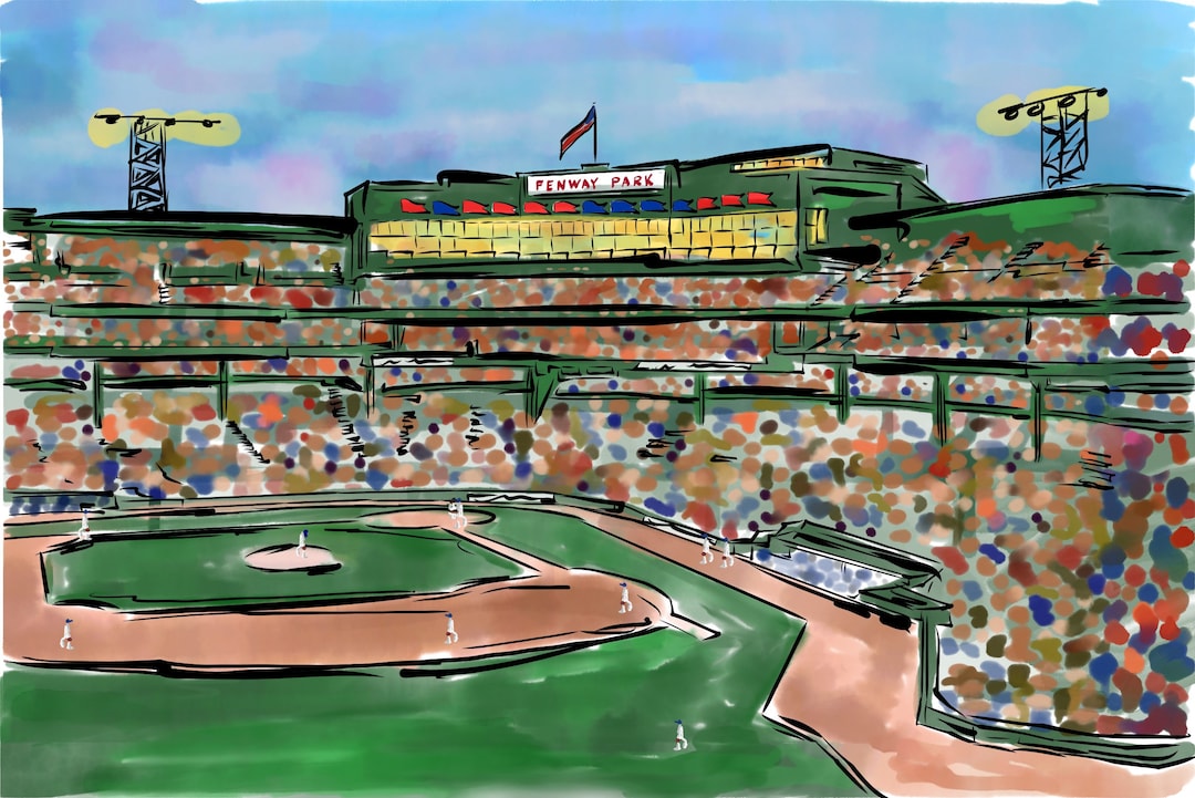 Fenway Park Boston Illustration of Baseball Art Gift for Him Gift for ...