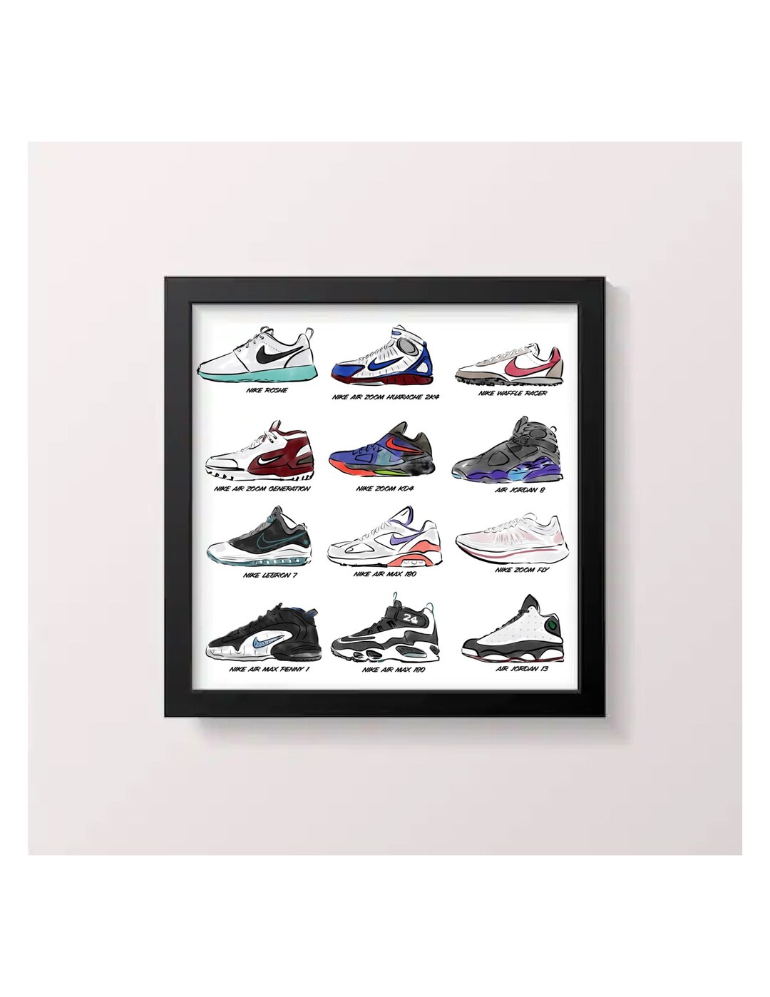 Nike Sneakers Wall Art Custom Illustration Art for Birthday Gift for ...