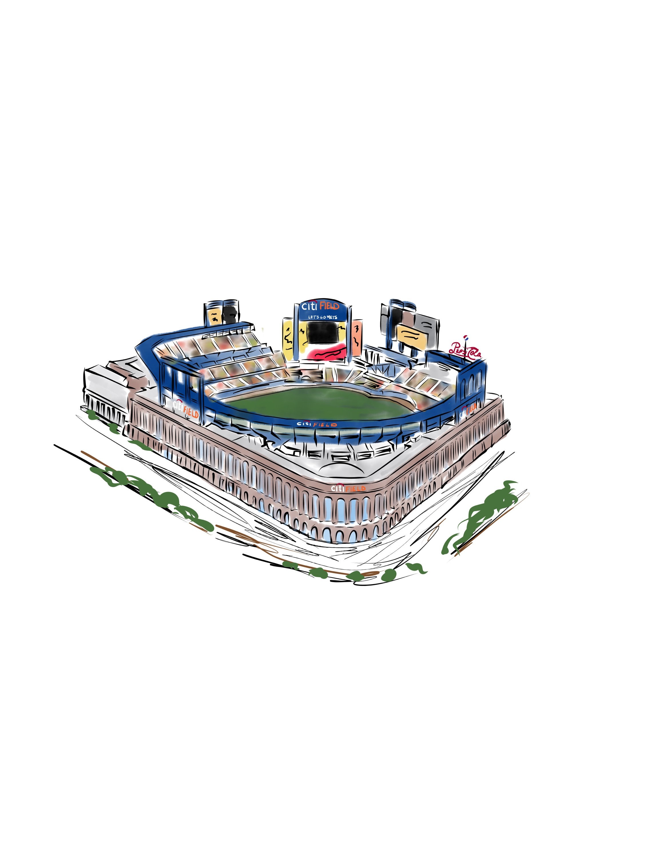 Citifield New York Mets Baseball Art Sport Landmark Gift for Mets Fan ...