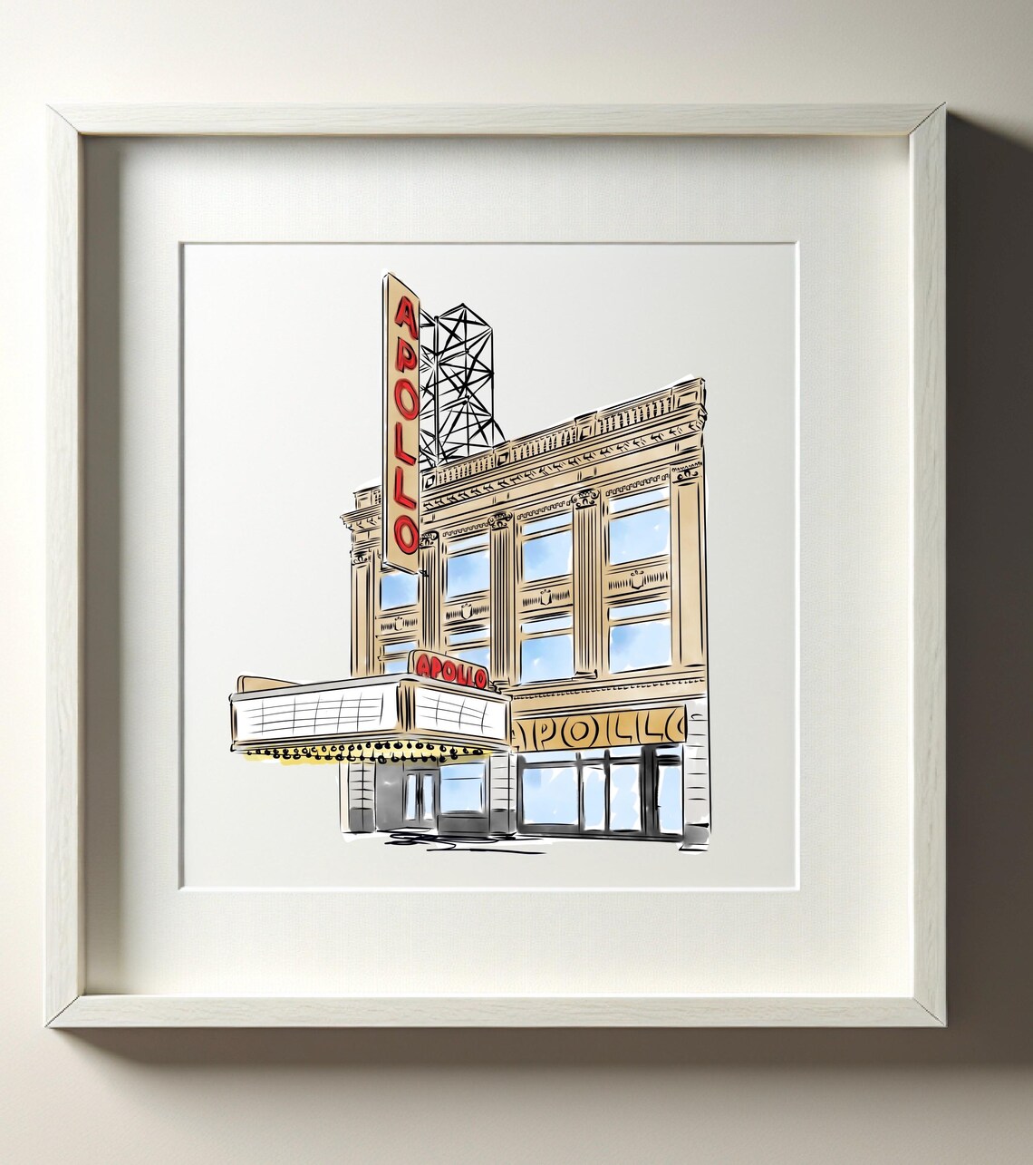 Apollo Theater New York Landmark Wall Art Custom NYC Illustration ...