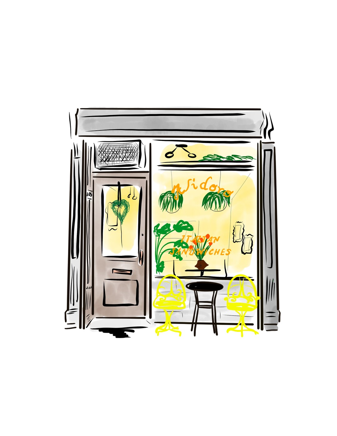 Alidoro New York Restaurant Wall Art Custom NYC Illustration Art for ...