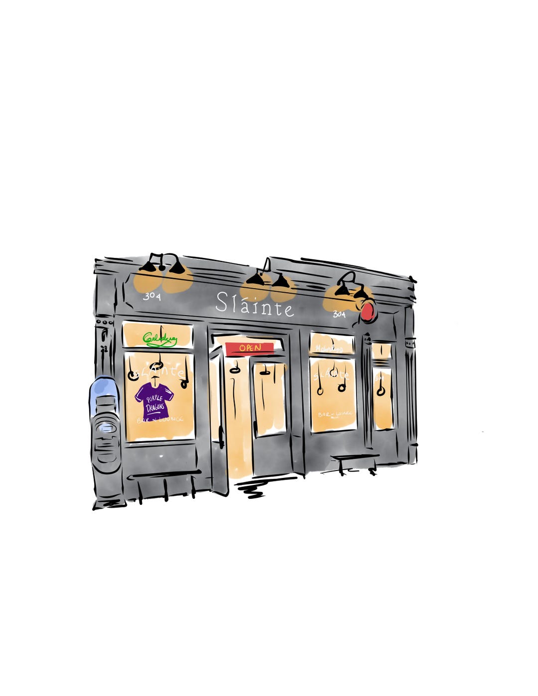 Slainte New York Restaurant Art Custom Illustration Birthday Gift for ...