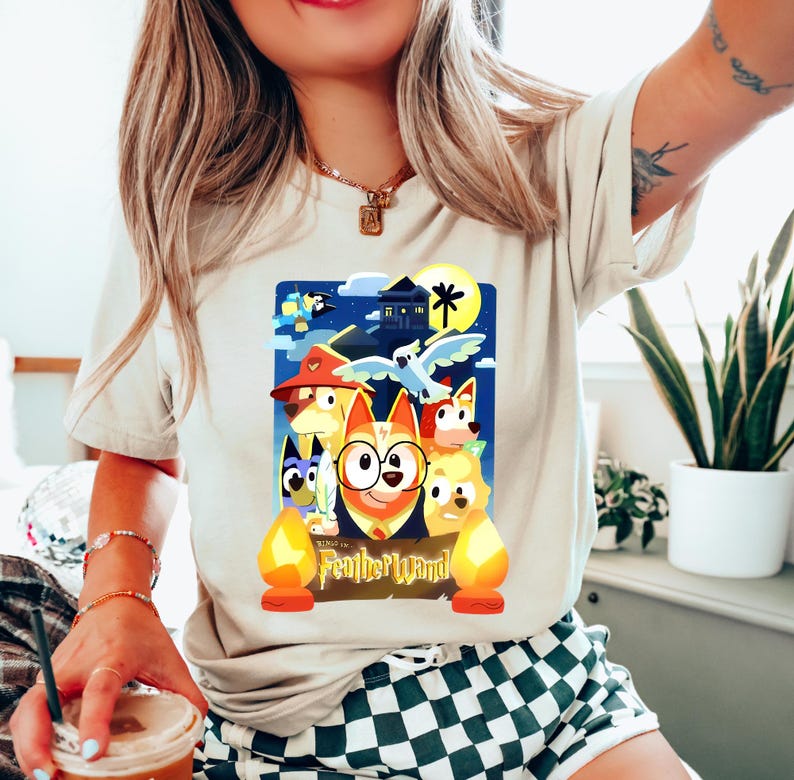 Bluey Feather Wand T-shirt – Wizard Dog Graphic Tee, Cartoon Magic ...