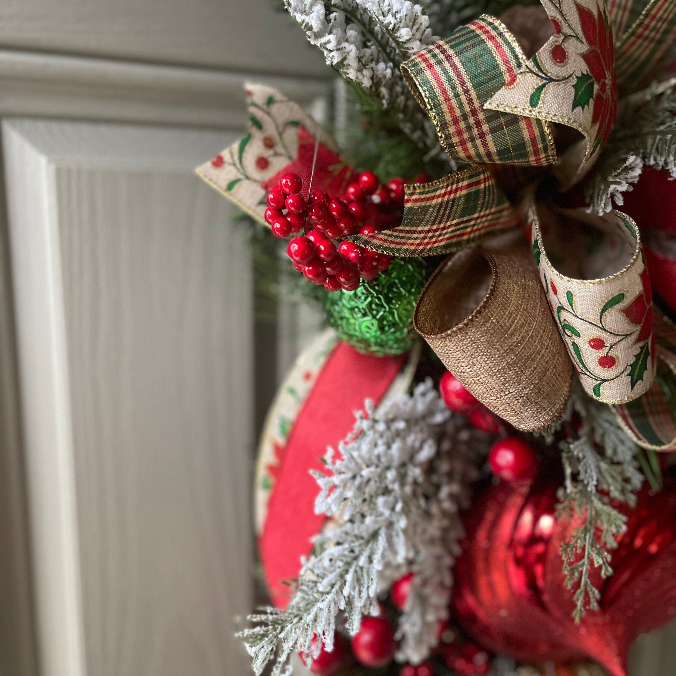 Red and Gold Swag Wreath With Large Ornament, Swag Wreath for Front ...